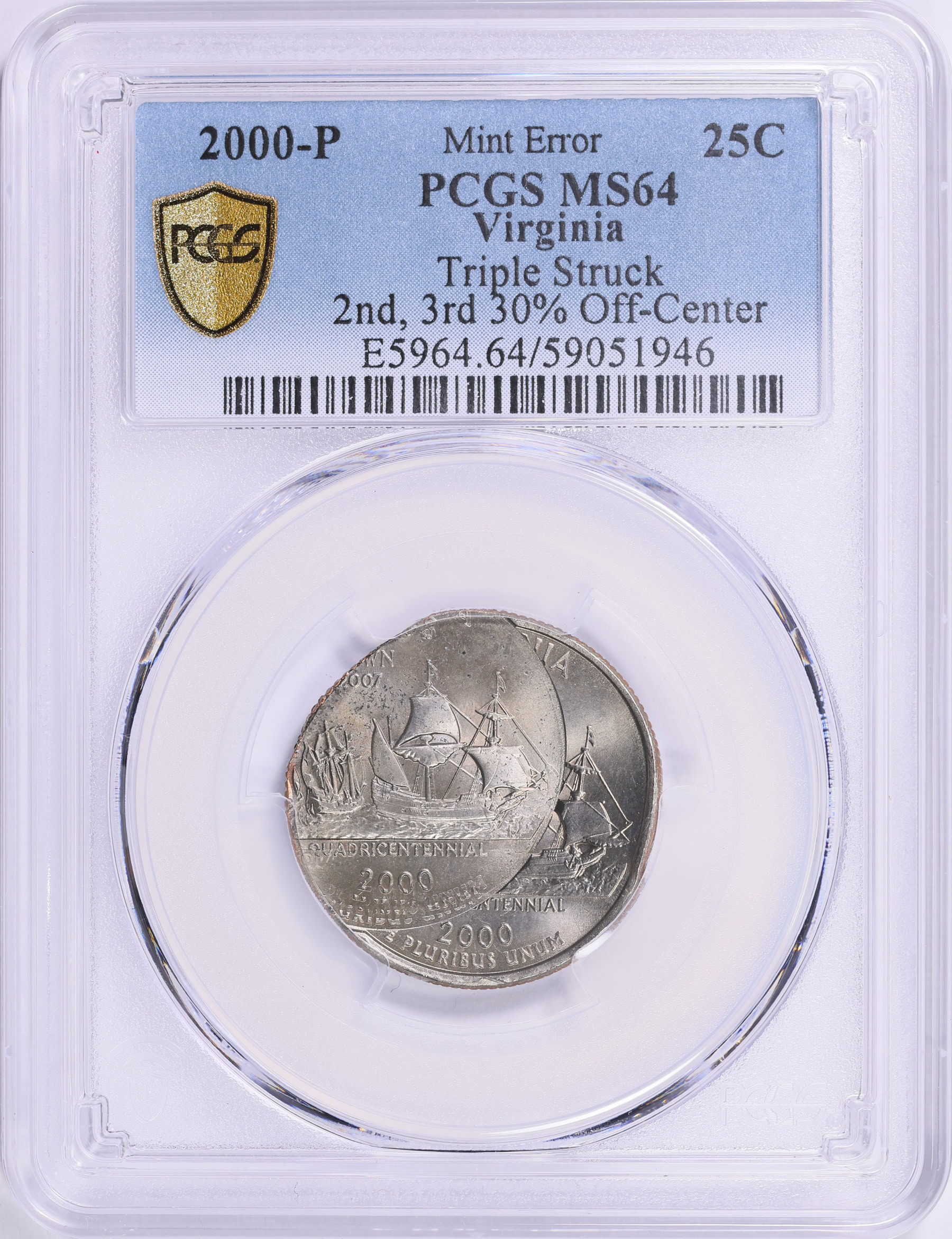 Mint Error 2000-P Virginia State Quarter Triple Struck, Second and ...