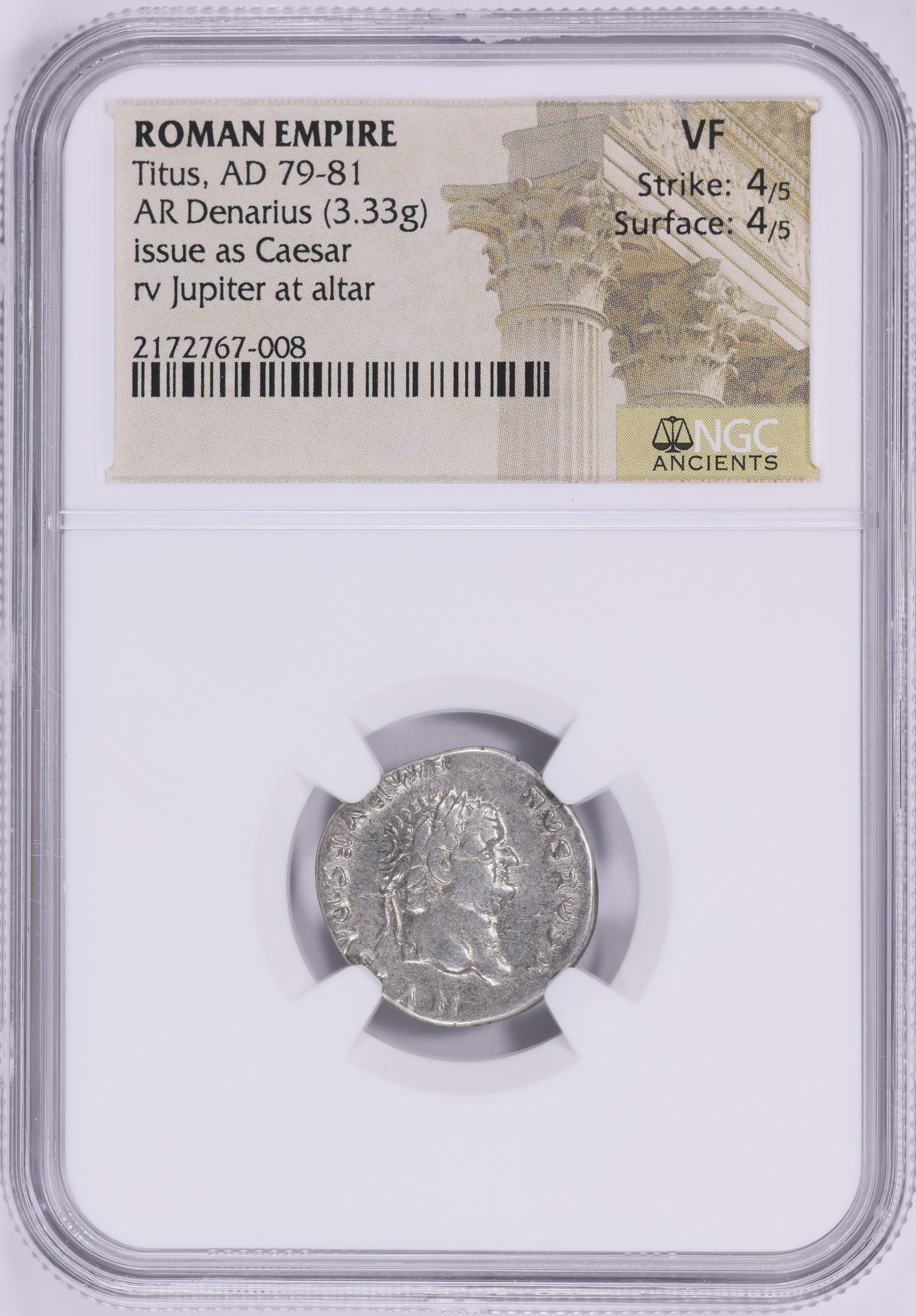 Ancient Roman Empire, Titus as Caesar (A.D. 69-79) A.D. 76 AR Denarius ...