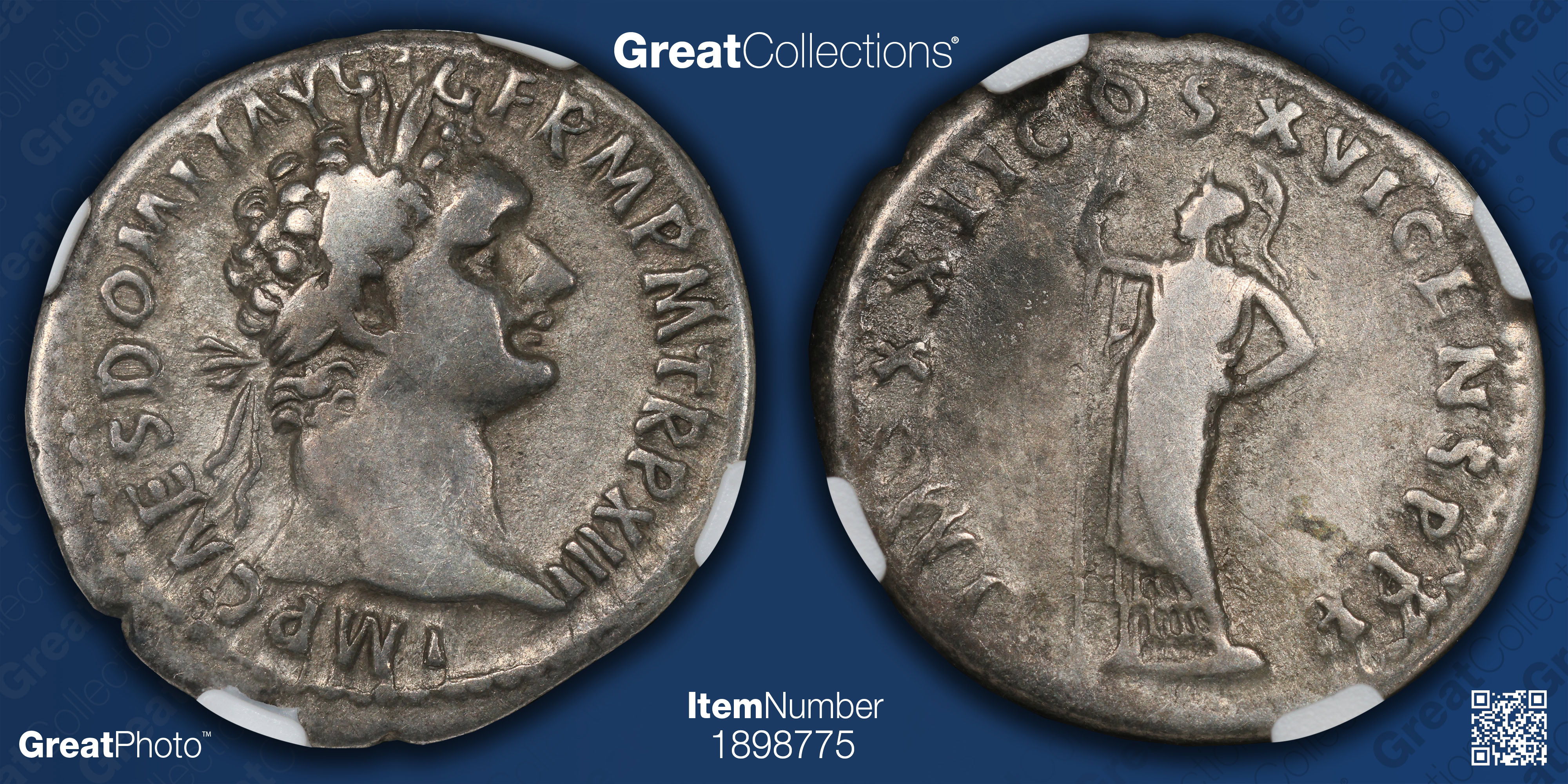 Ancient Roman Empire, Domitian (A.D. 81-96) c.A.D. 92-93 AR Denarius (2 ...