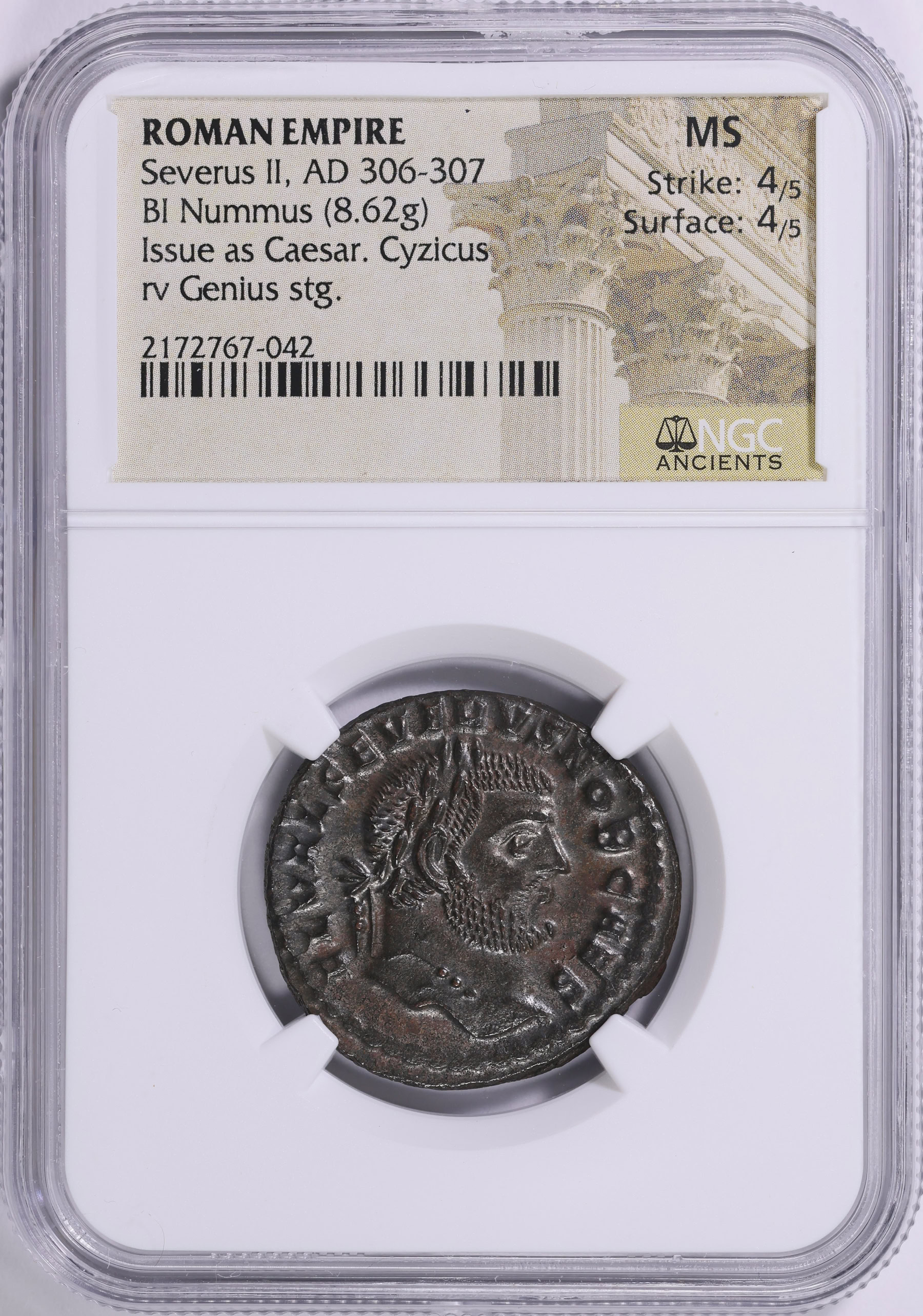 Ancient Roman Empire, Severus II as Caesar (A.D. 305-306) BI Nummus (8 ...
