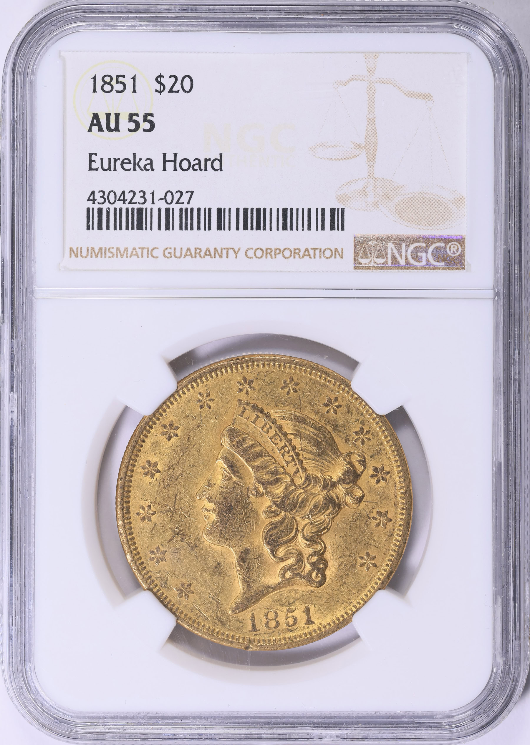 1851 Liberty Gold Double Eagle NGC AU-55 (Eureka Hoard) (Item 1899249) | GreatCollections Coin ...