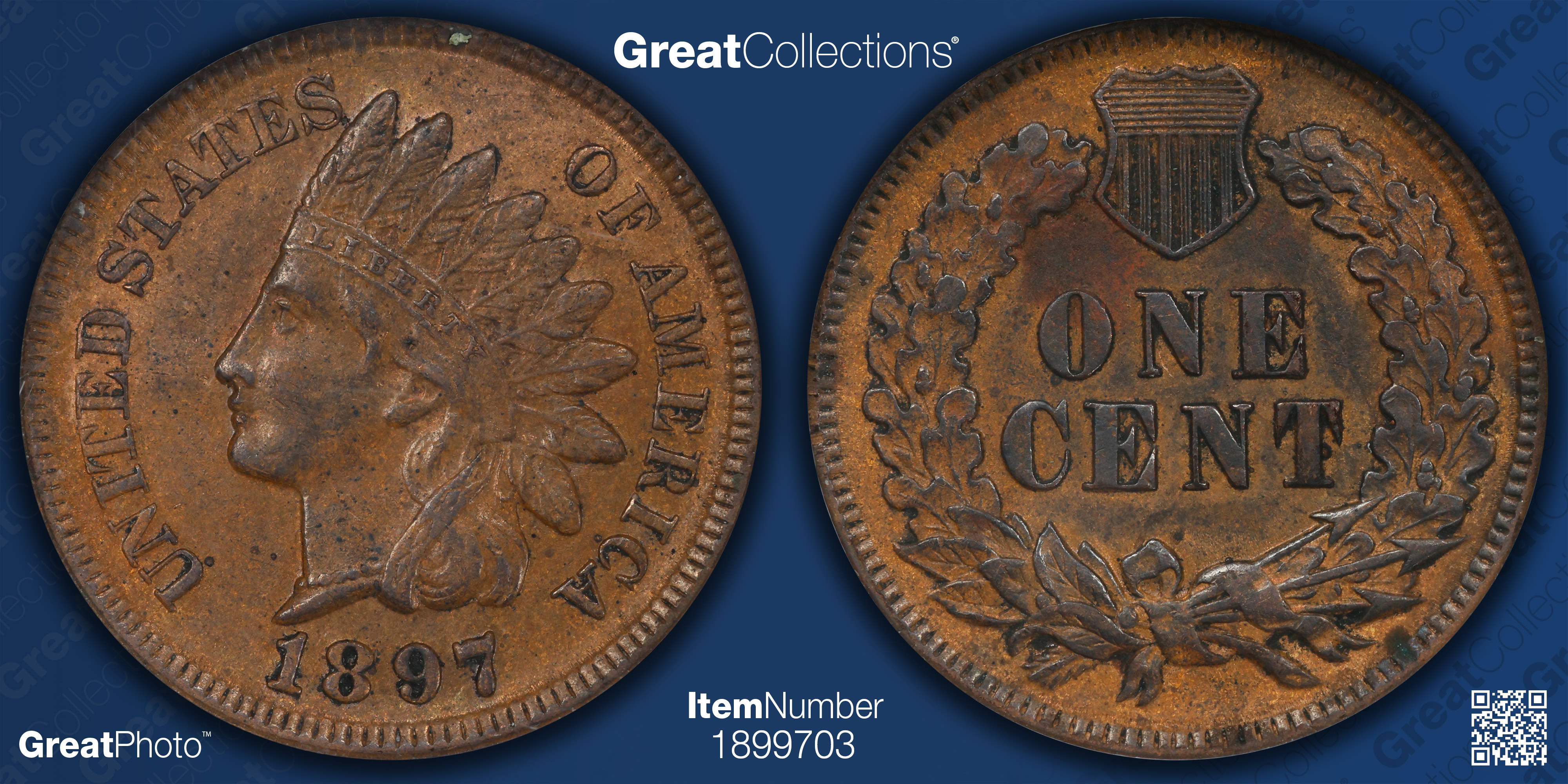 1897 Indian Cent ANACS AU-55 BN OH (Item 1899703) | GreatCollections ...