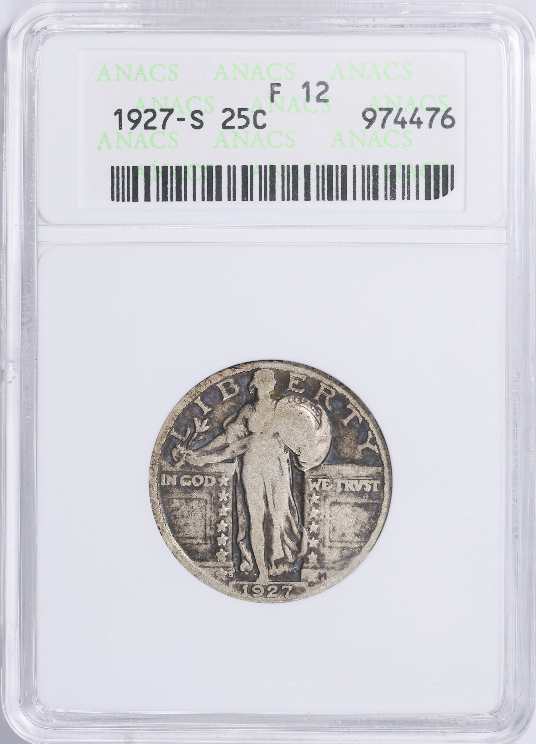 1927-S Standing Liberty Quarter ANACS F-12 OH (Toned) (Item 1900046 ...
