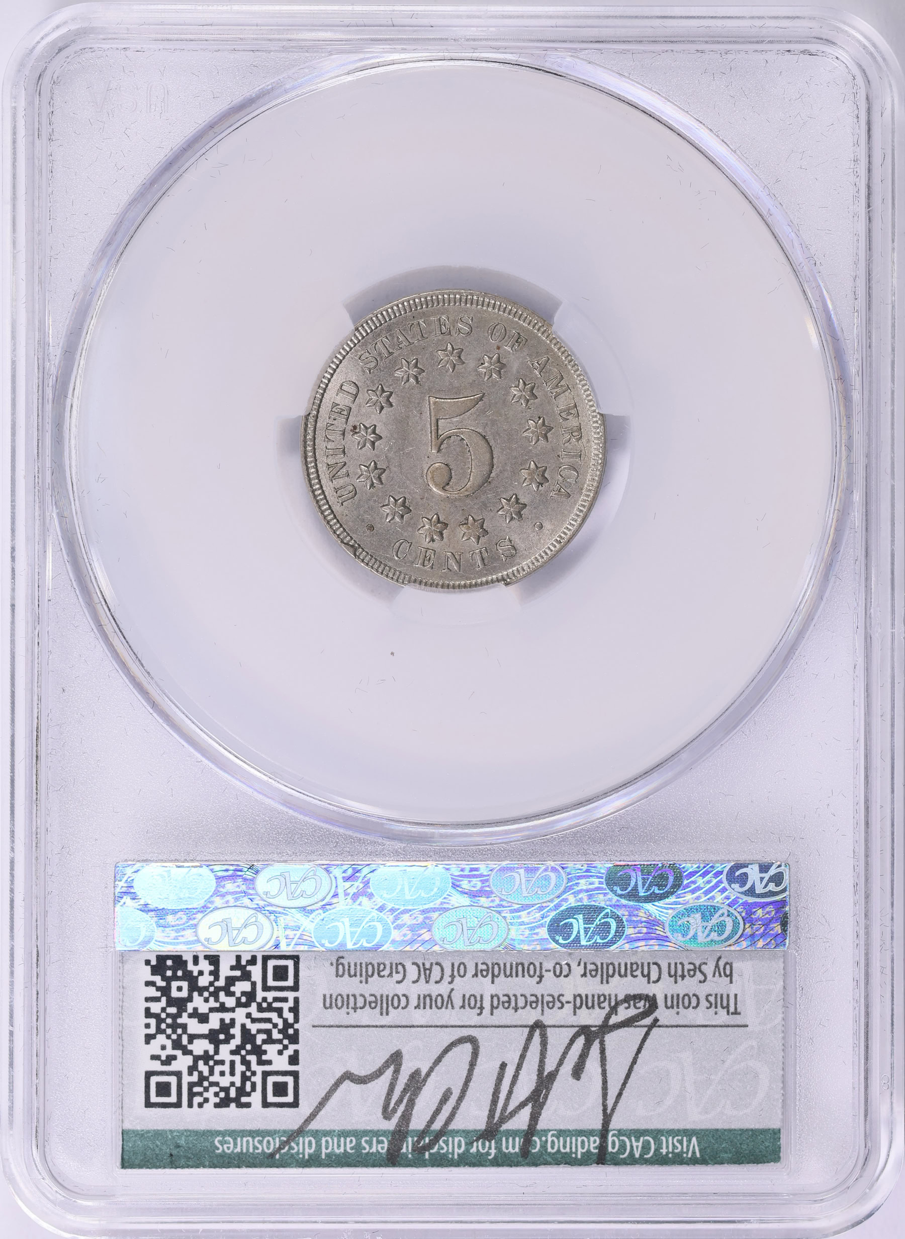 1868 Shield Nickel CACG MS-63 (WitterBrick, Signed Seth Chandler) (Item ...