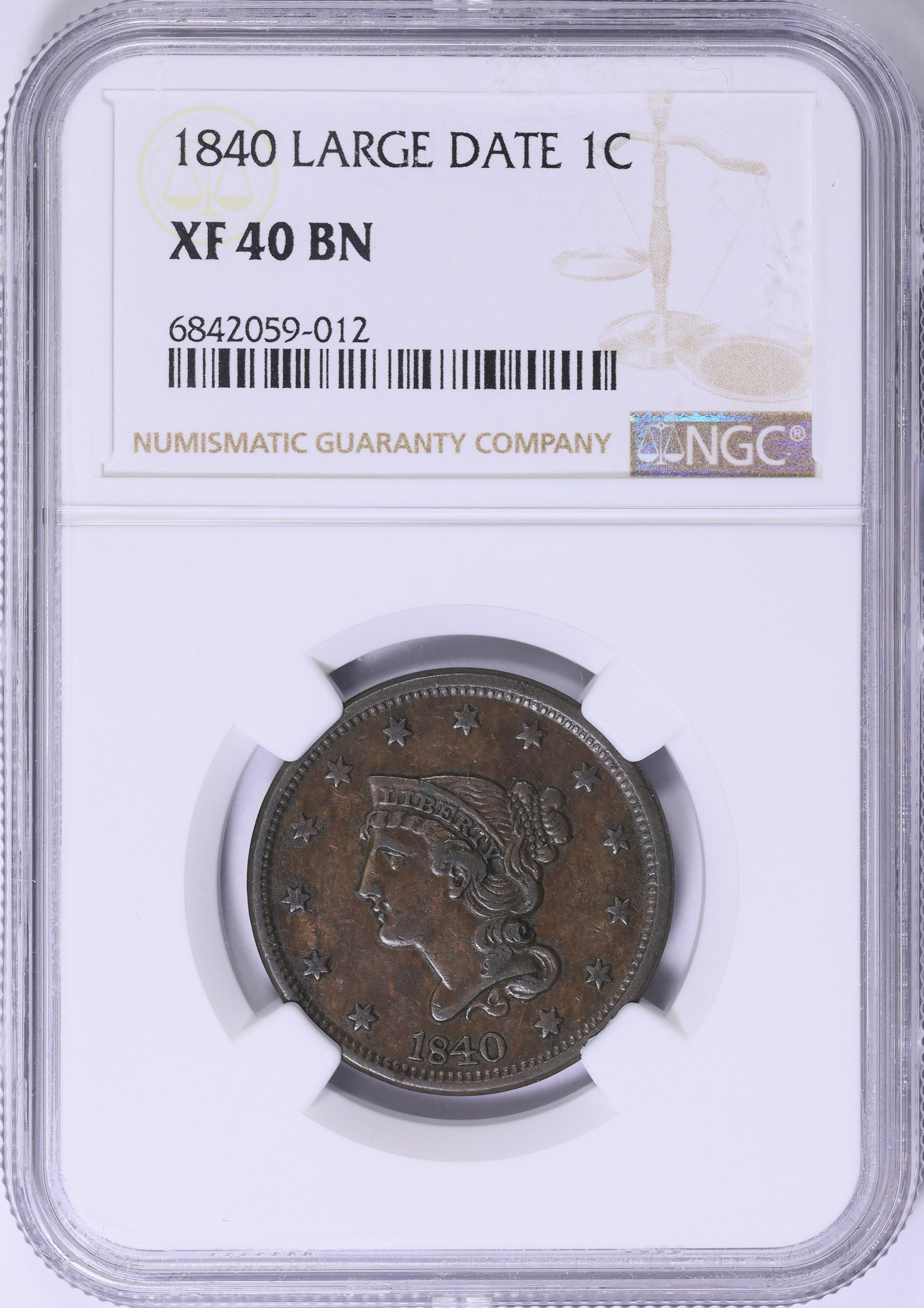 1840 Braided Hair Cent Large Date NGC XF-40 BN (Item 1900379 ...