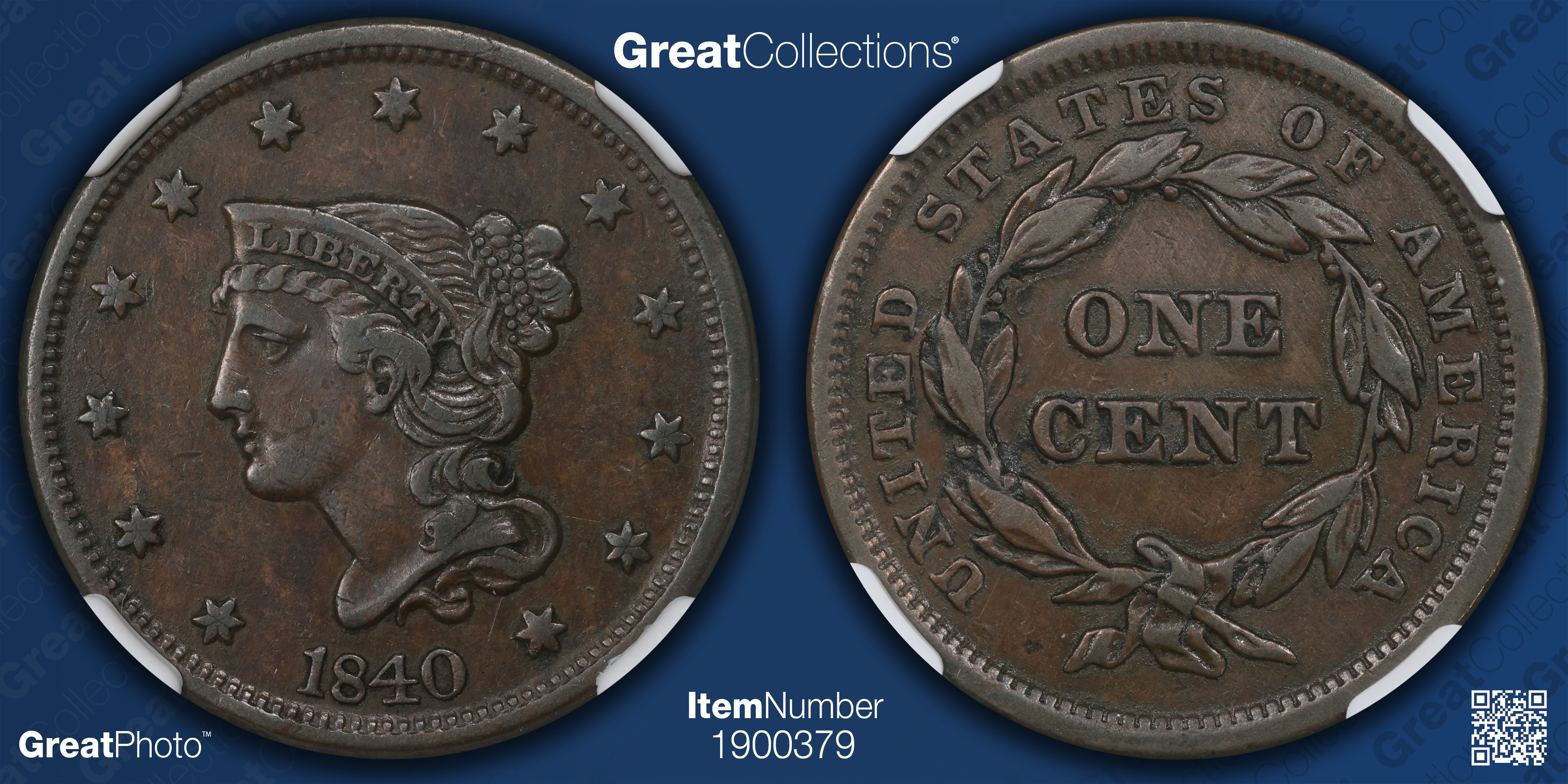 1840 Braided Hair Cent Large Date NGC XF-40 BN (Item 1900379 ...