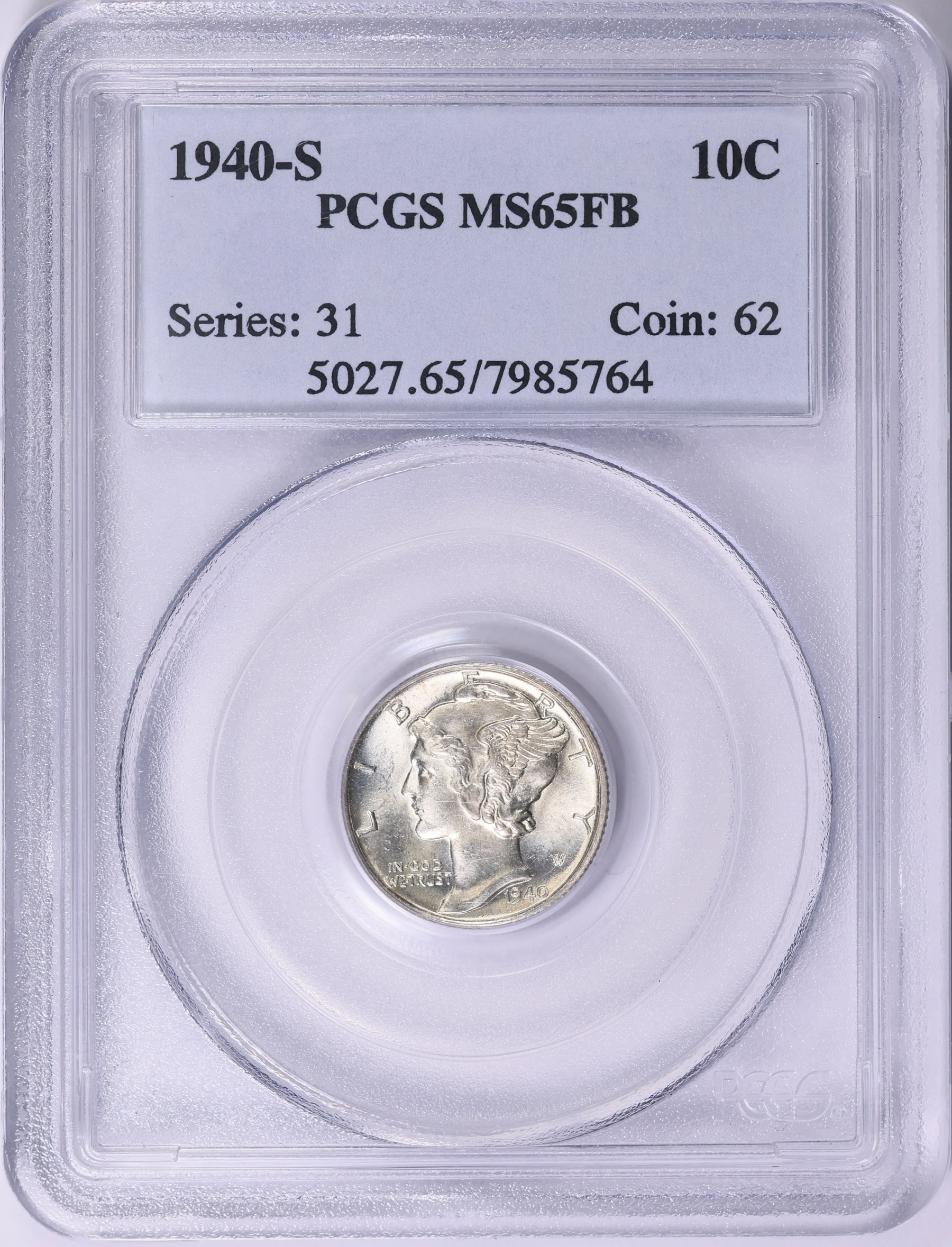 1940-S Mercury Dime PCGS MS-65 FB (Item 1900429) | GreatCollections ...