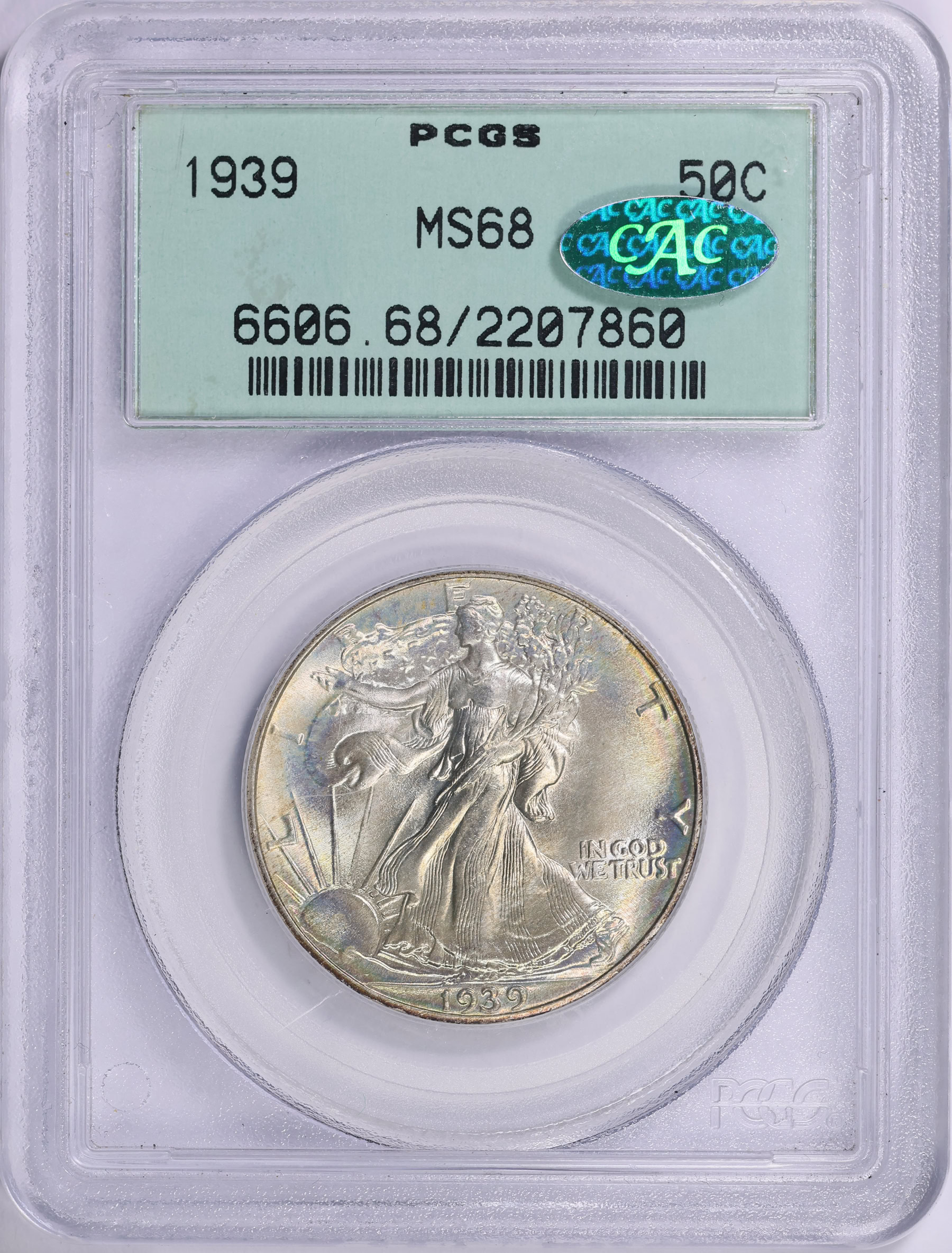 1939 Walking Liberty Half Dollar PCGS MS-68 (CAC Green) OGH (Toned ...