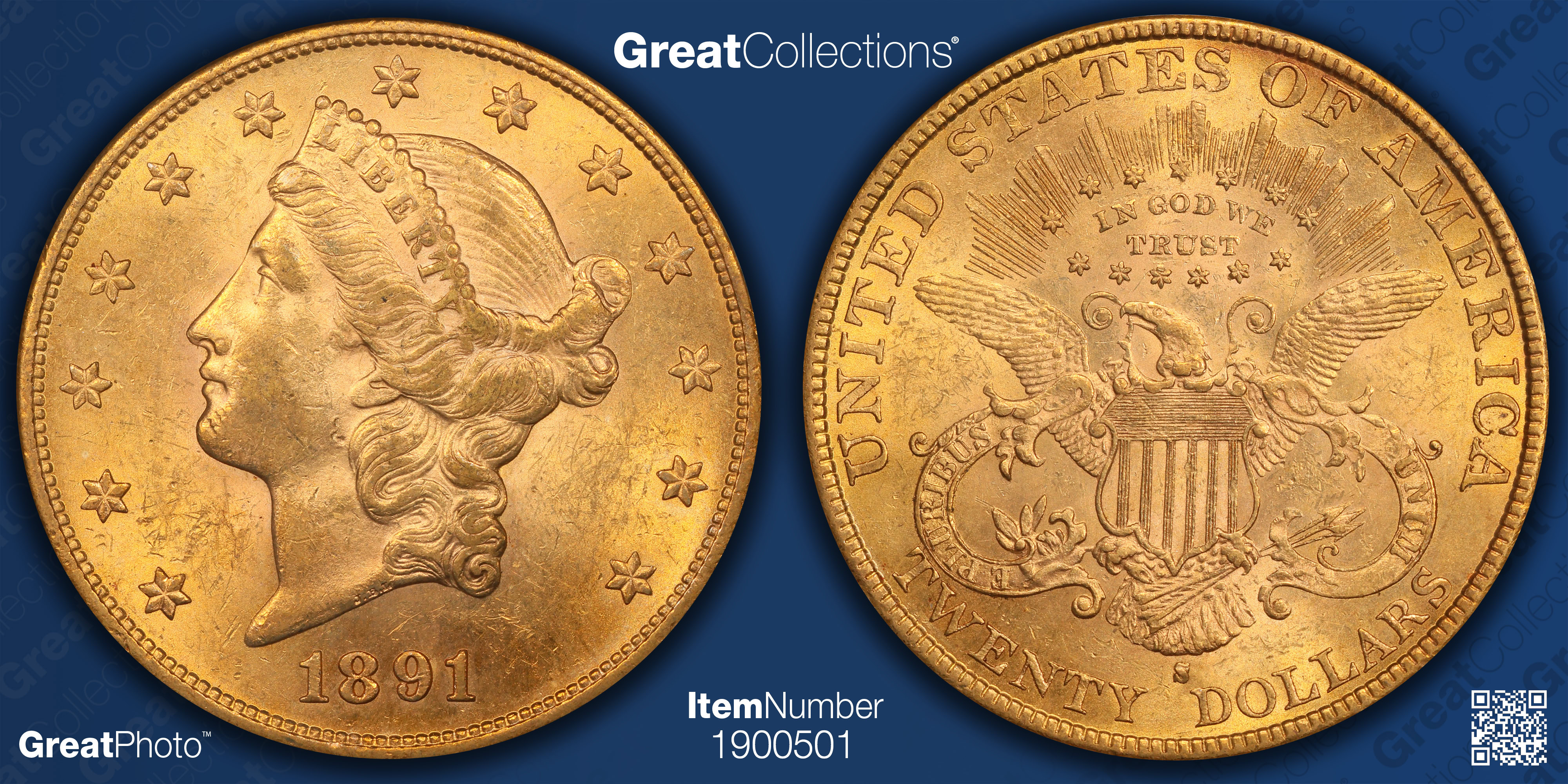 1891-S Liberty Gold Double Eagle PCGS AU-55 (Item 1900501 ...