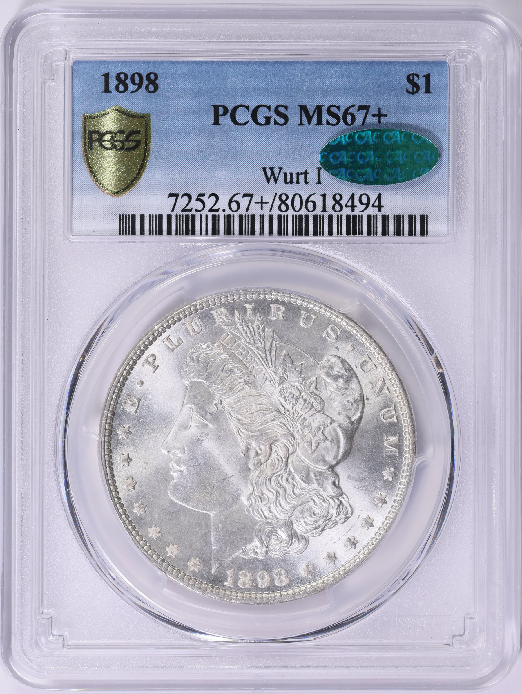 1898 Morgan Silver Dollar PCGS MS-67+ (CAC Green) (Wurt I Collection) (Item 1900523 ...