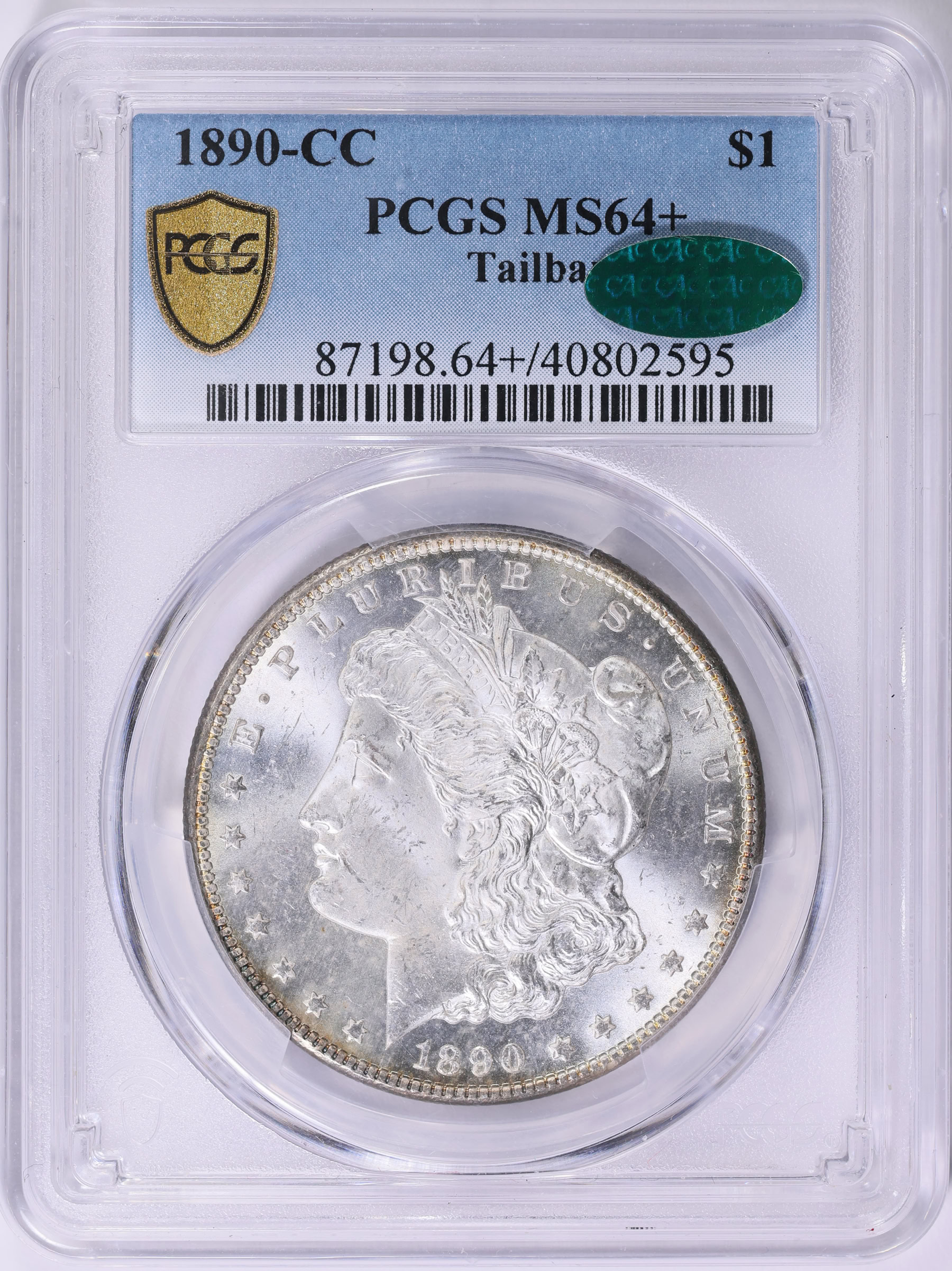 1890-CC Morgan Silver Dollar Tailbar PCGS MS-64+ (CAC Green) (Item 1900539) | GreatCollections ...