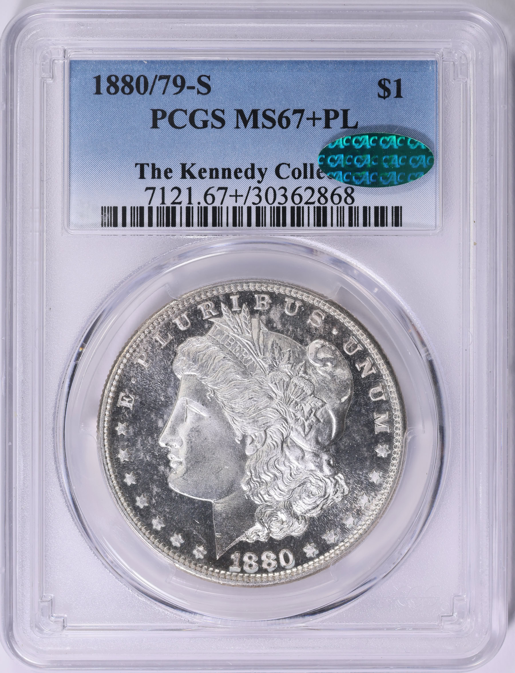 1880/79-S Morgan Silver Dollar PCGS MS-67+ PL (CAC Green) (The Kennedy Collection) (Item 1900561 ...