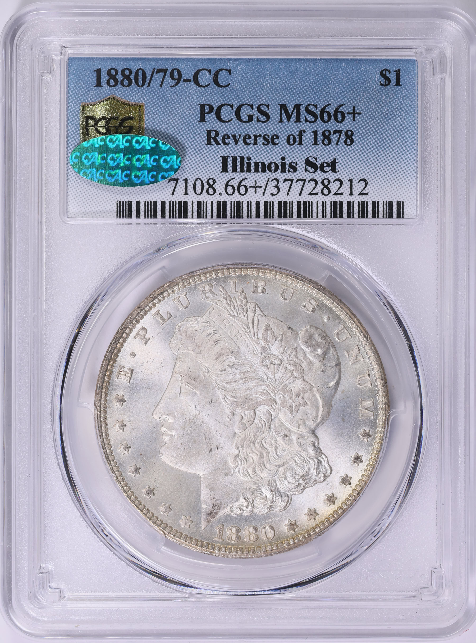 1880/79-CC Morgan Silver Dollar Reverse of 1878 PCGS MS-66+ (CAC Green) (Illinois Set) (Item ...