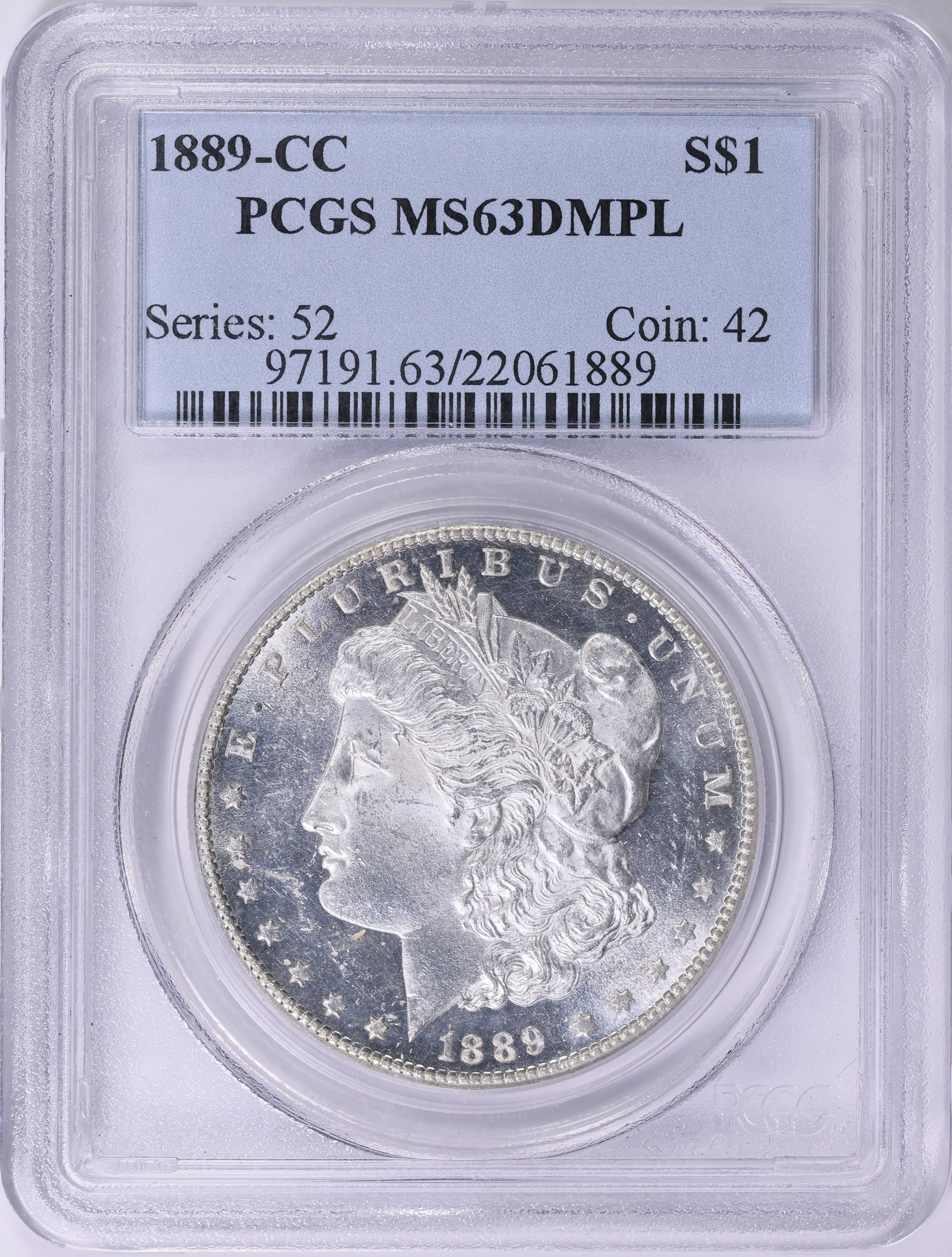 1889-CC Morgan Silver Dollar PCGS MS-63 DMPL (Item 1900567) | GreatCollections Coin Auctions