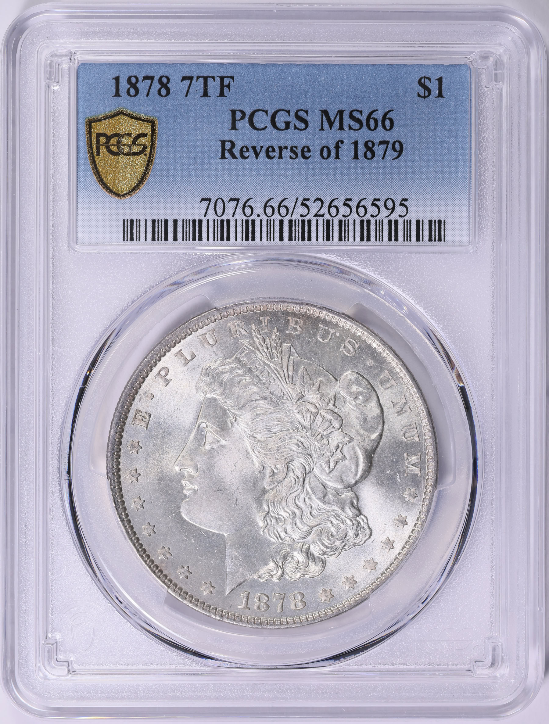 1878 Morgan Silver Dollar 7 Tailfeathers, Reverse of 1879 PCGS MS-66 ...