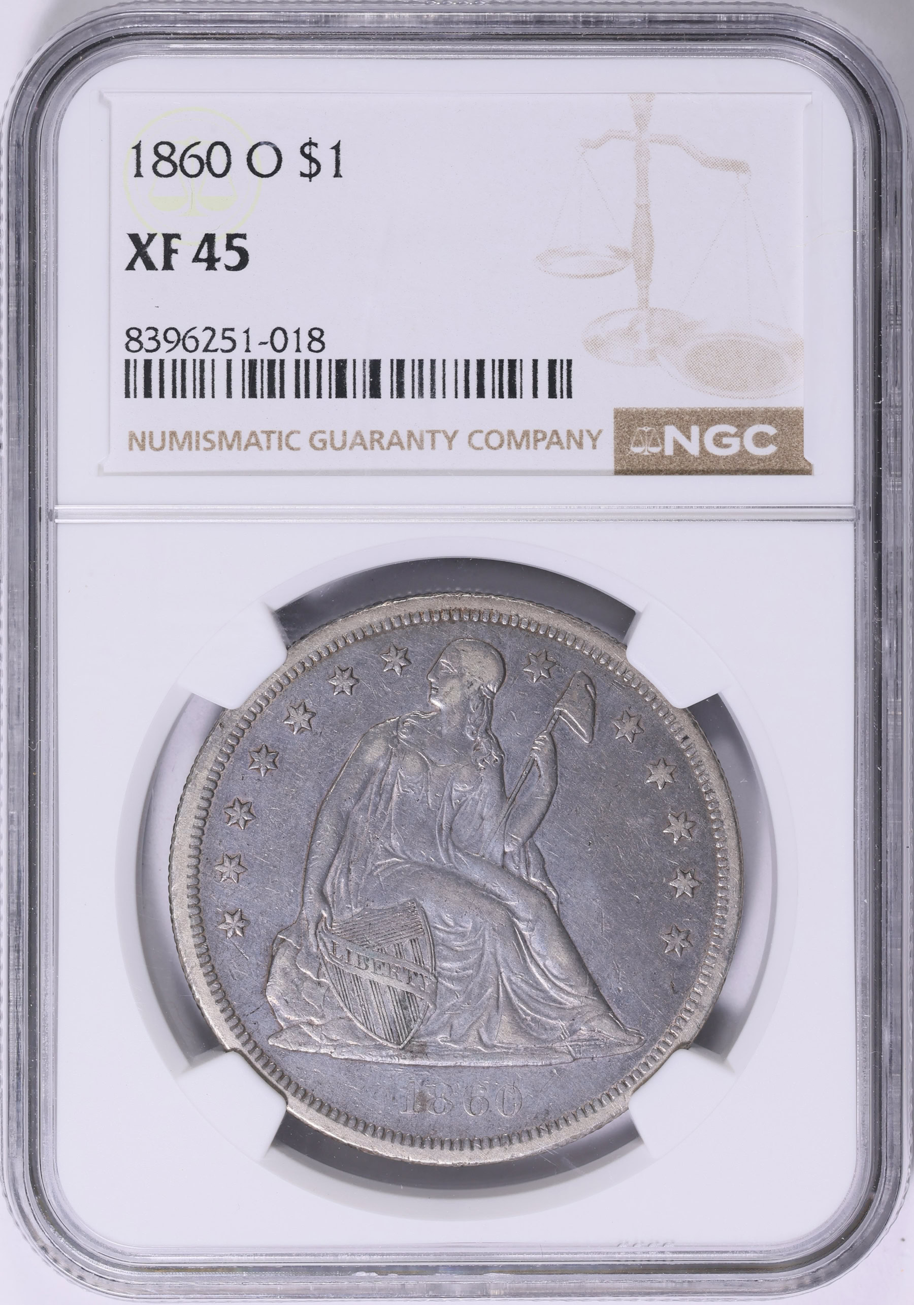 1860-O Seated Liberty Silver Dollar NGC XF-45 (Item 1900708) | GreatCollections Coin Auctions