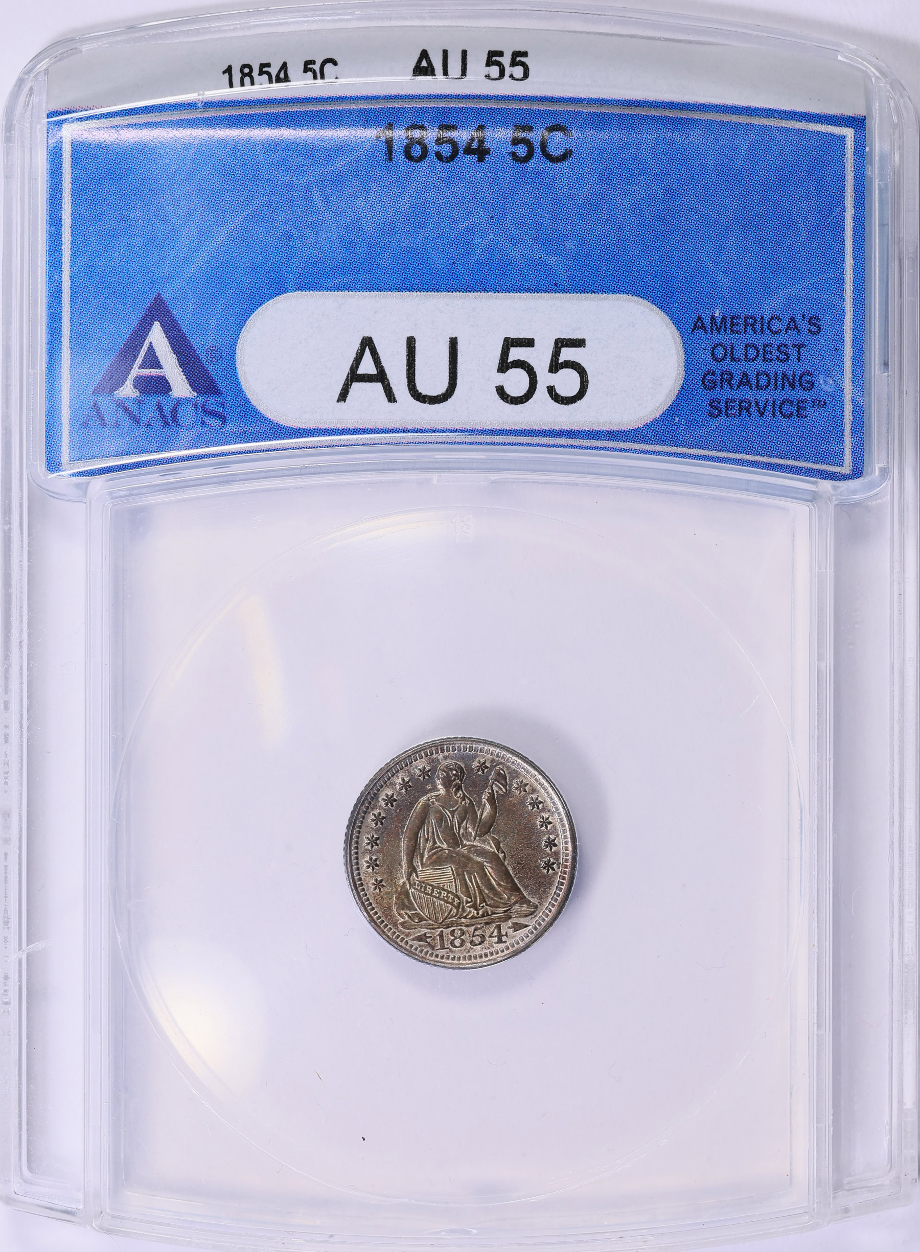 1854 Seated Liberty Half Dime Arrows ANACS AU-55 (Item 1900740) | GreatCollections Coin Auctions