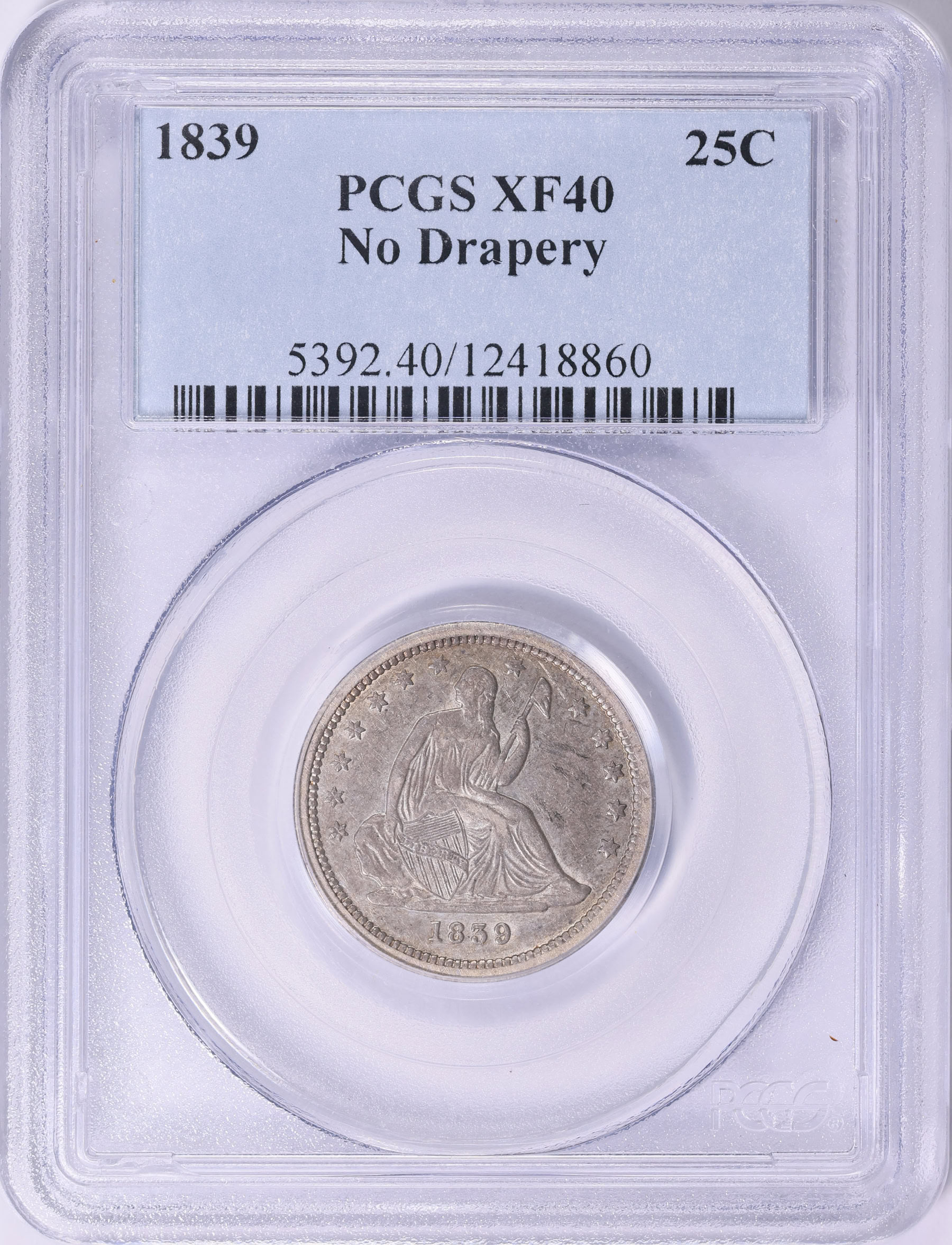 1839 Seated Liberty Quarter No Drapery PCGS XF-40 (Item 1900742) | GreatCollections Coin Auctions