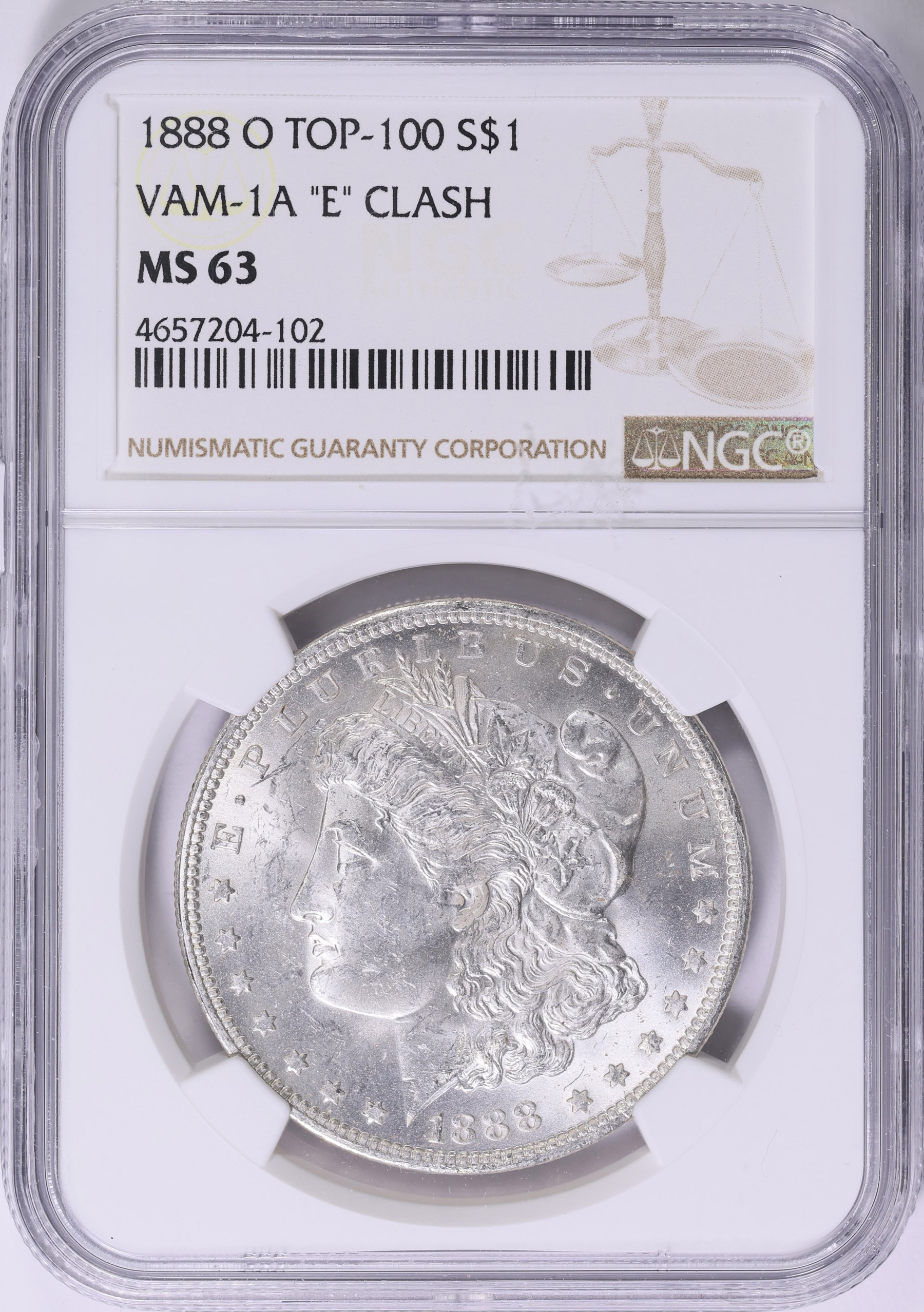 1888-O Morgan Silver Dollar Clashed E VAM-1A Top 100 NGC MS-63 (Item 1900774) | GreatCollections ...