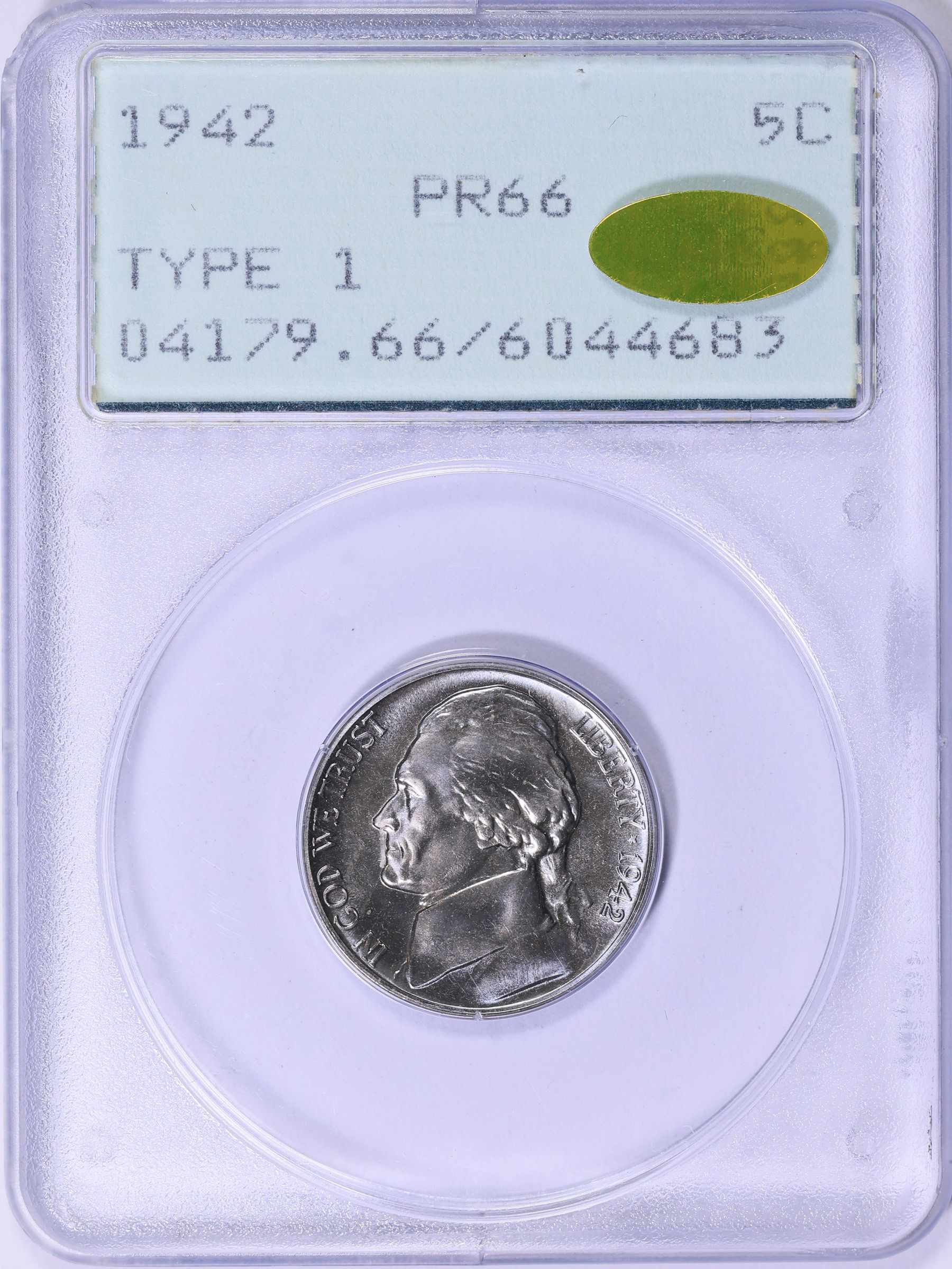 1942 Jefferson Nickel Type 1 PCGS Proof-66 (CAC Gold) OGH (1st Gen) (Toned) (Item 1900781 ...