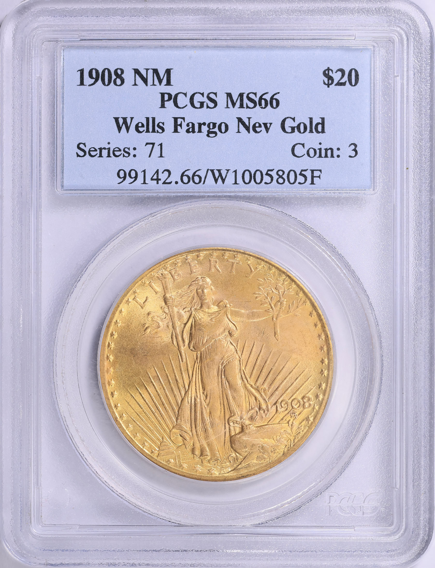 1908 Saint-Gaudens Gold Double Eagle No Motto Wells Fargo Nevada Gold ...
