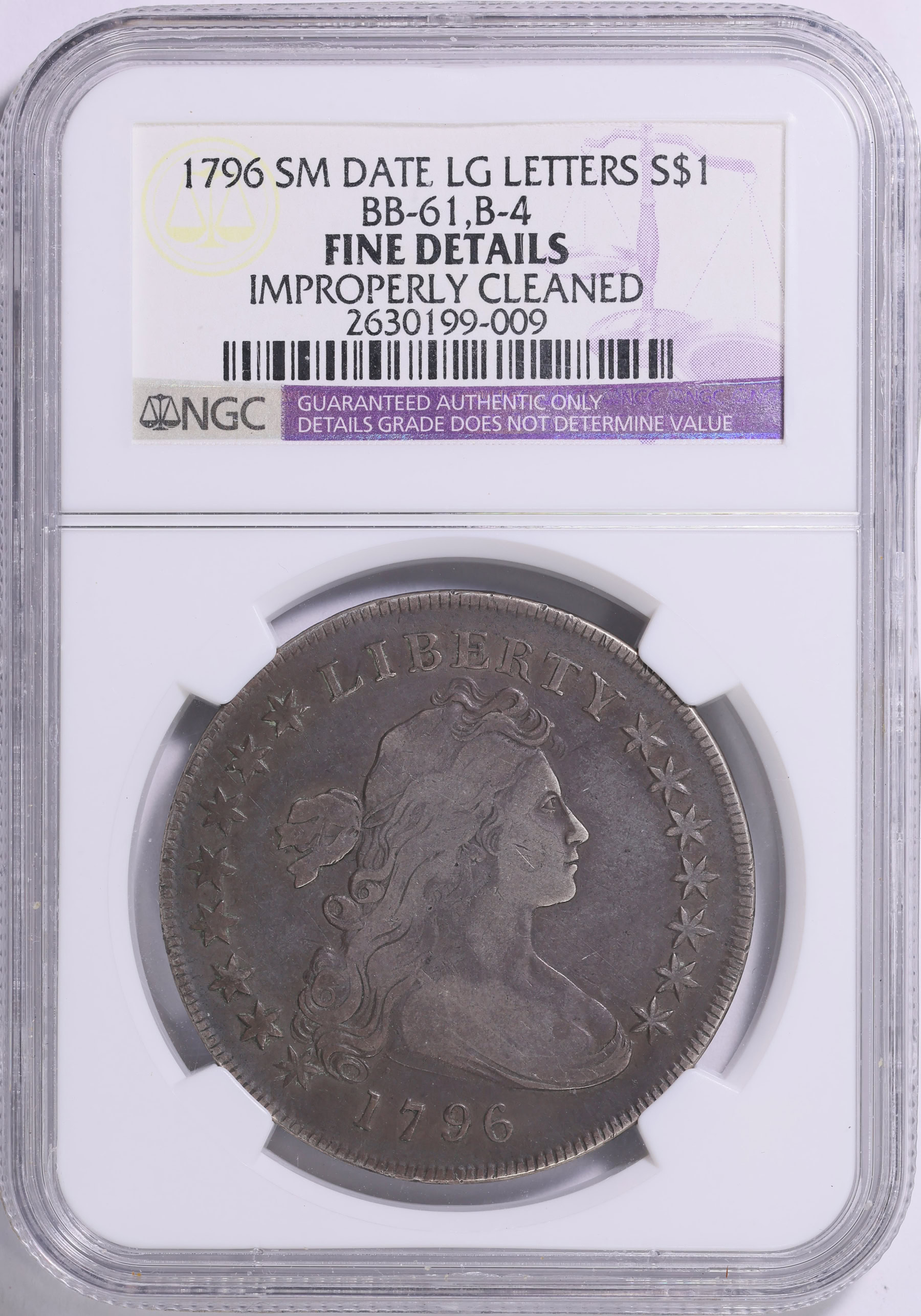 1796 Draped Bust Silver Dollar B-4 BB-61 Small Date, Large Letters NGC ...