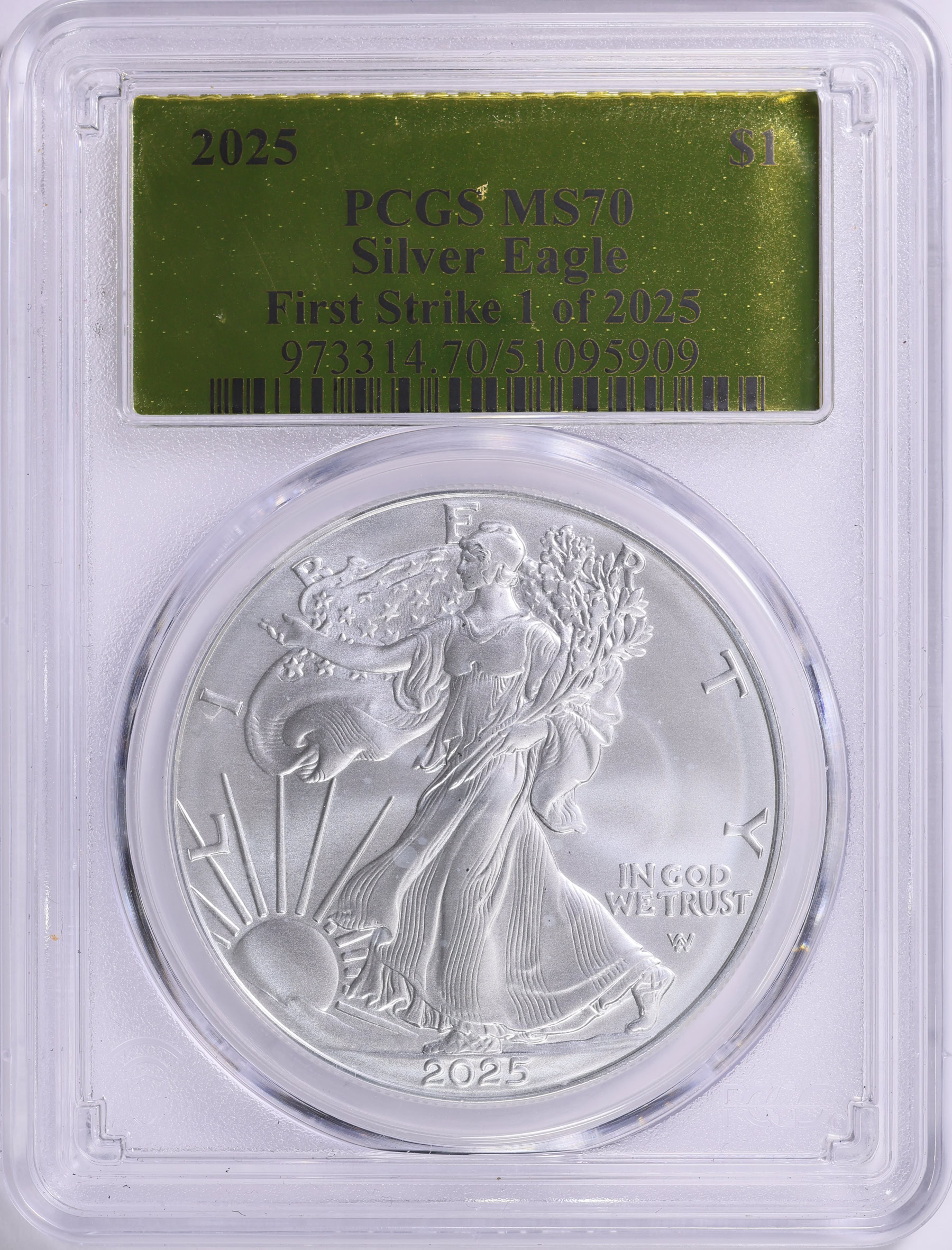 2025 $1 Silver Eagle First Strike PCGS MS-70 (Gold Foil Label) | PCGS ...