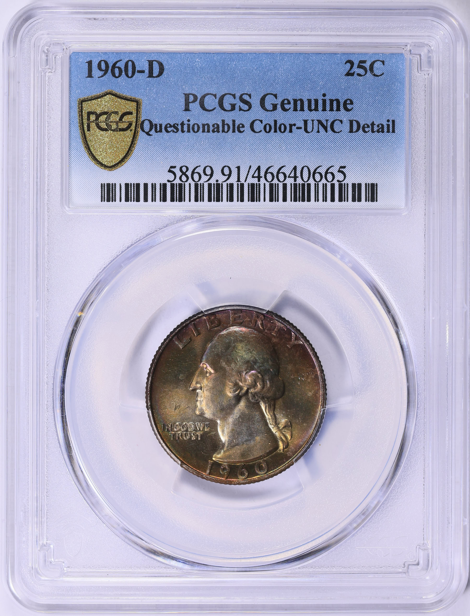 1960-D Washington Quarter PCGS Genuine Unc Details (Art. Toned) (Item ...