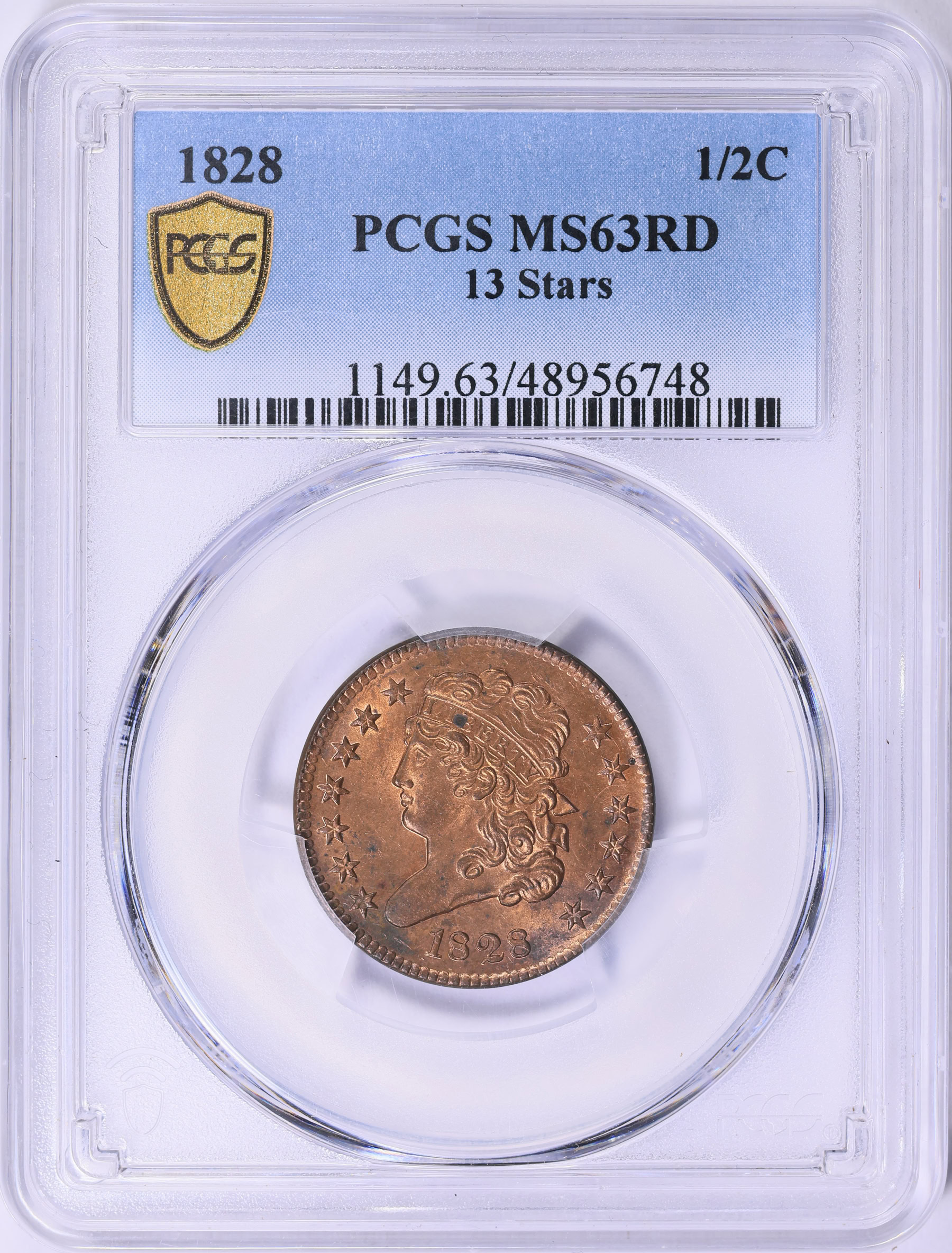 1828 Classic Half Cent 13 Stars PCGS MS-63 RD (Item 1901207) | GreatCollections Coin Auctions