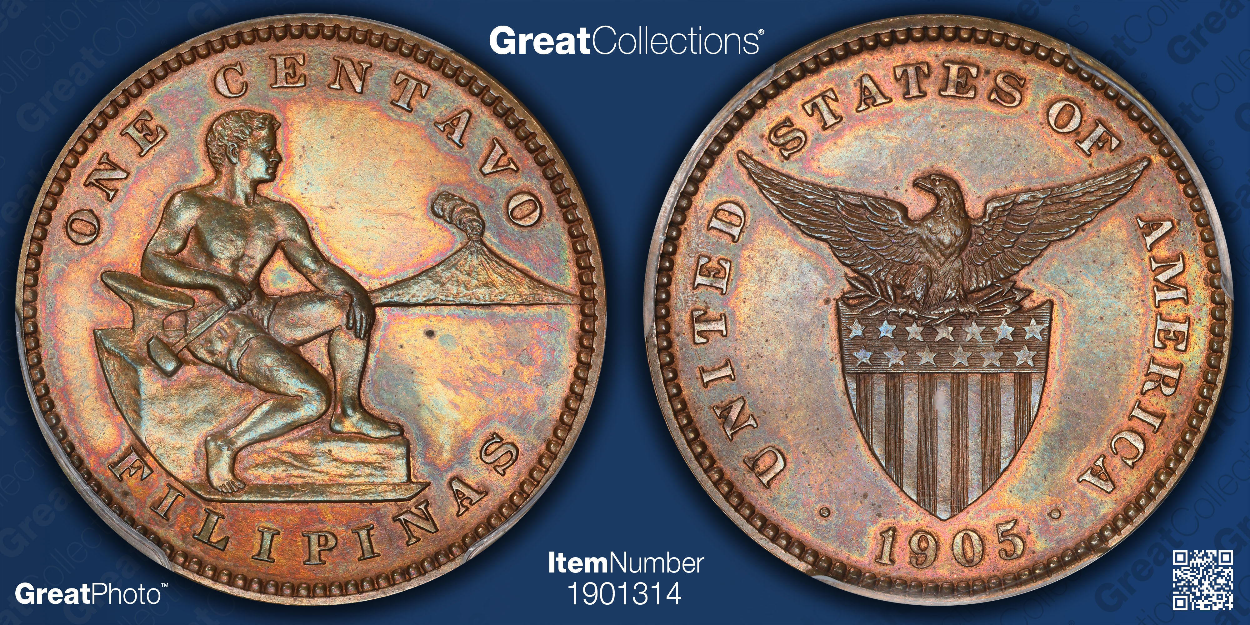 1905 U.S. Philippines One Centavo PCGS Proof-65 BN (Item 1901314 ...