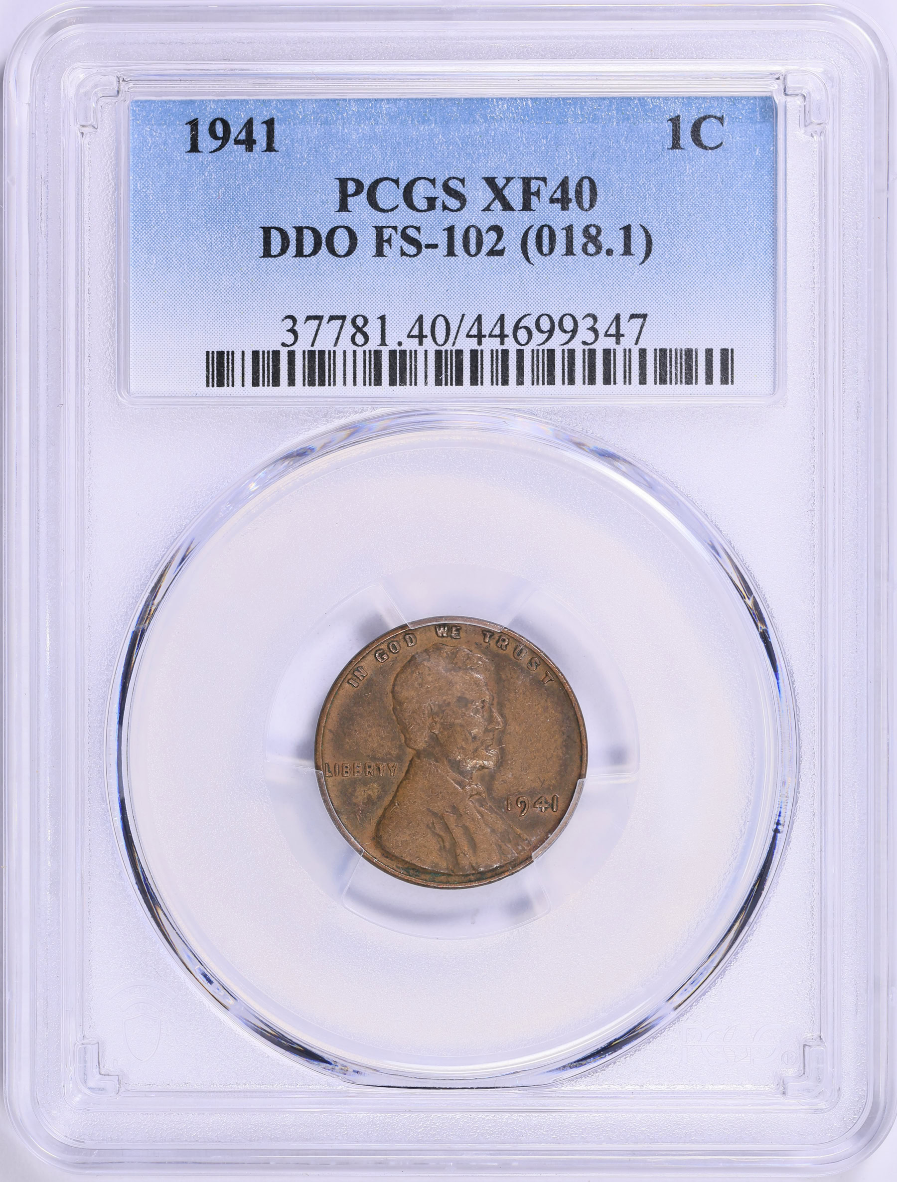 1941 Lincoln Cent Doubled Die Obverse FS-102 (018.1) PCGS XF-40 BN (Item 1901336 ...