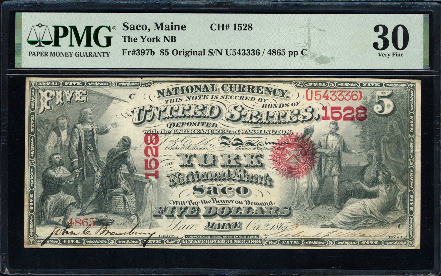 Fr. 397b Saco, Maine Original Period $5 Note The York National Bank ...