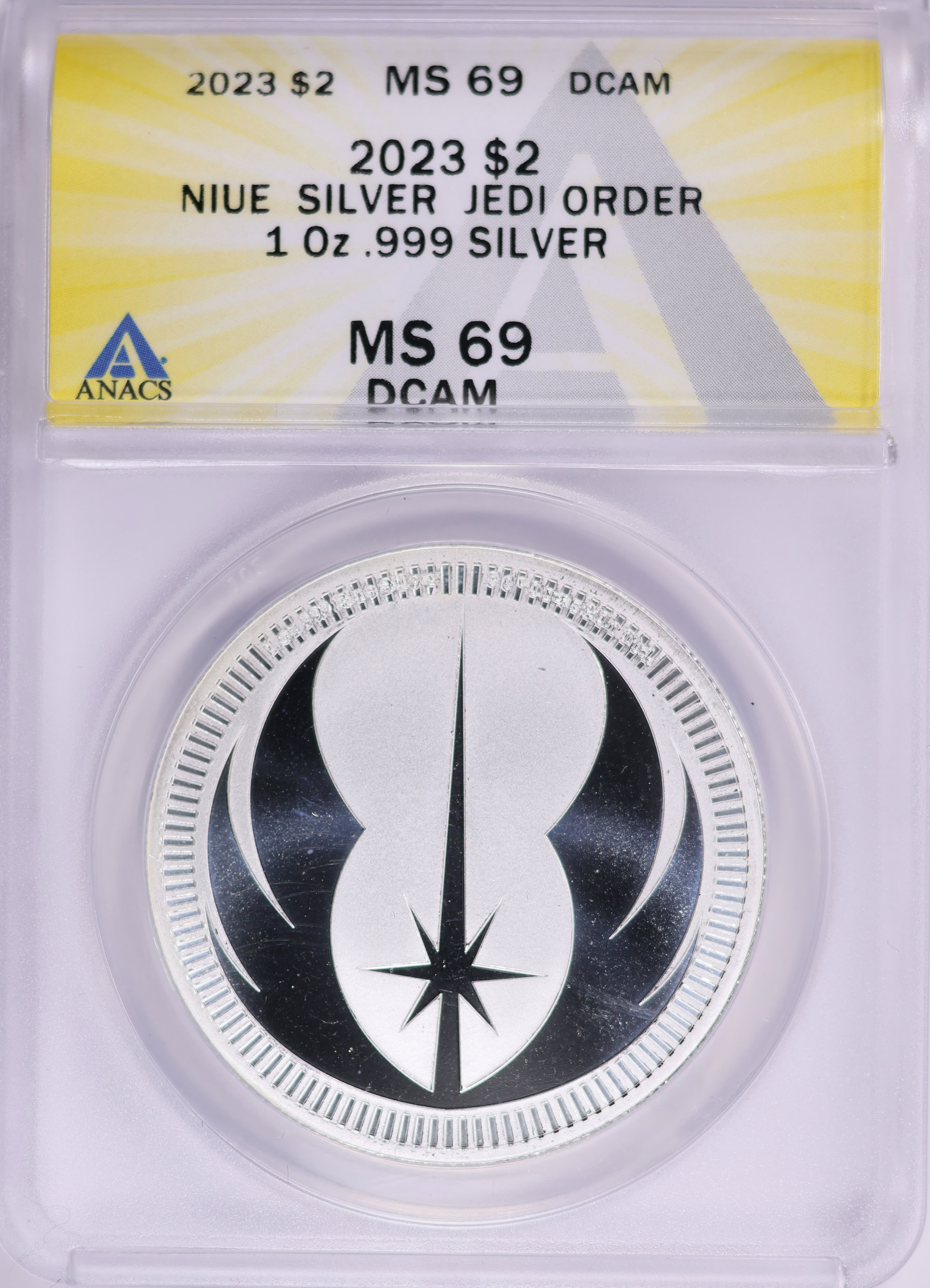 Niue 2023 Silver $2 Jedi Order Crest ANACS MS-69 DCAM | ANACS Cert ...
