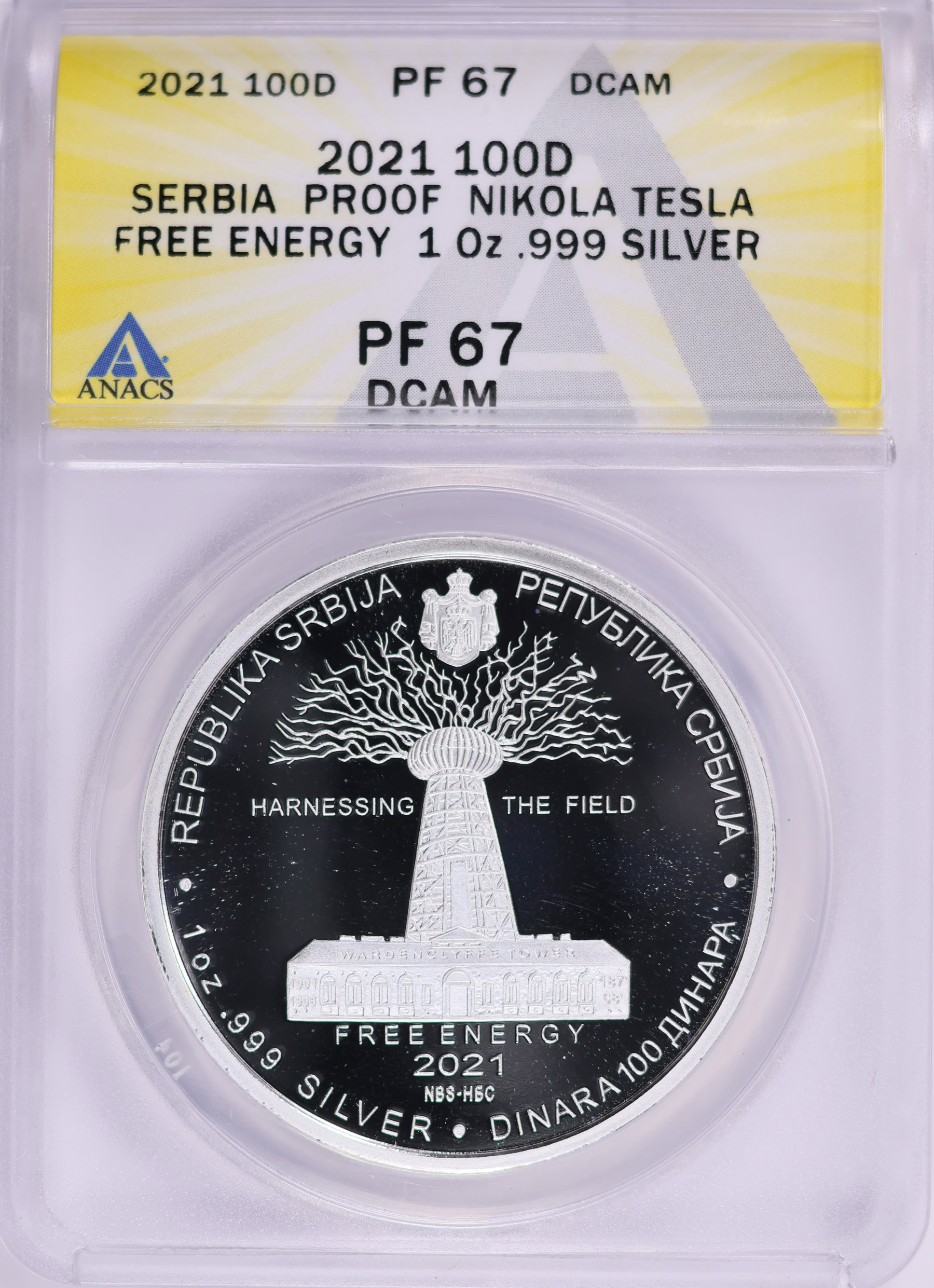 Serbia 2021 Silver 100 Dinars Nikola Tesla Free Energy ANACS Proof-67 ...