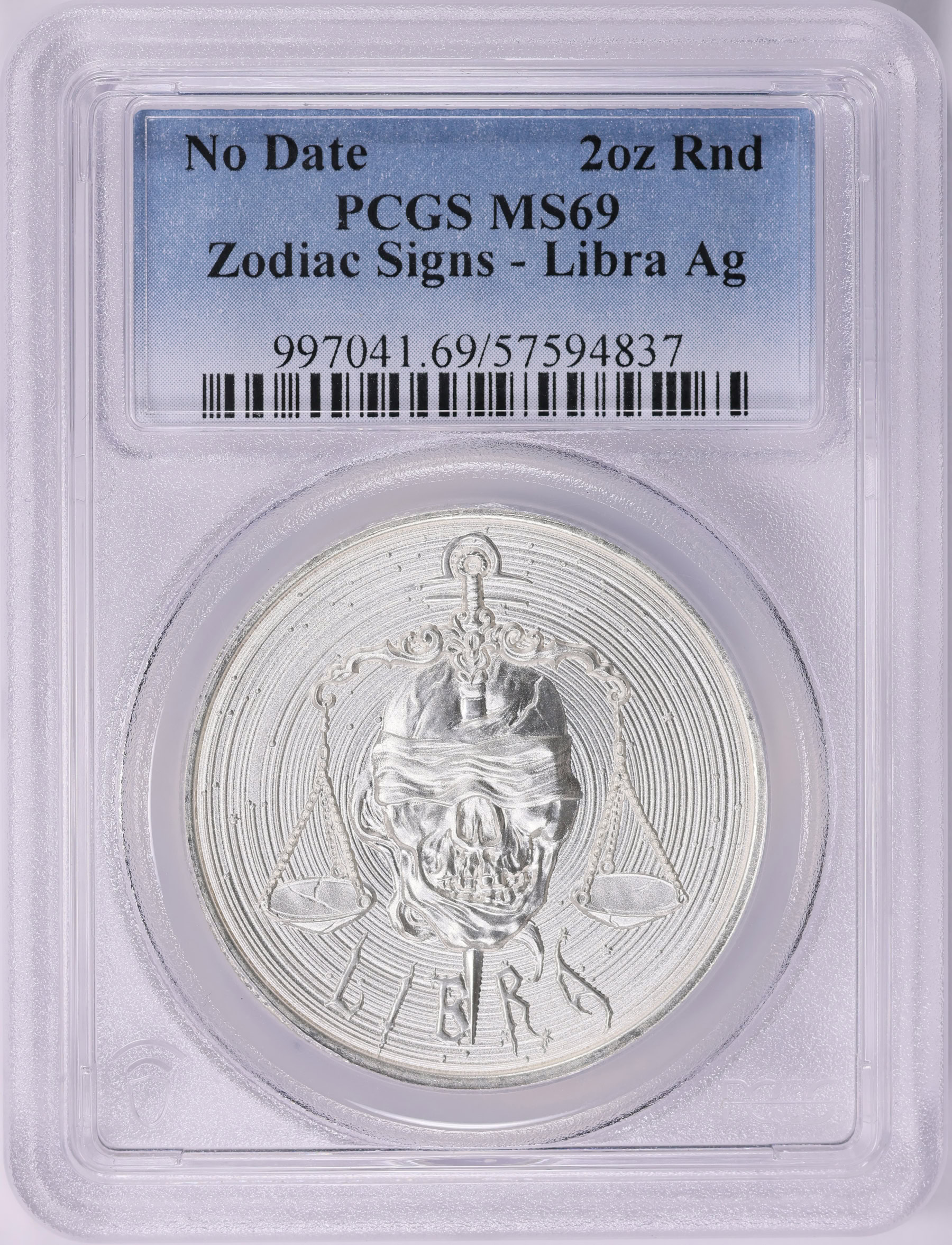 ND Silver 2oz Intaglio Mint Zodiac Signs, Libra Round PCGS MS-69 (ASW ...