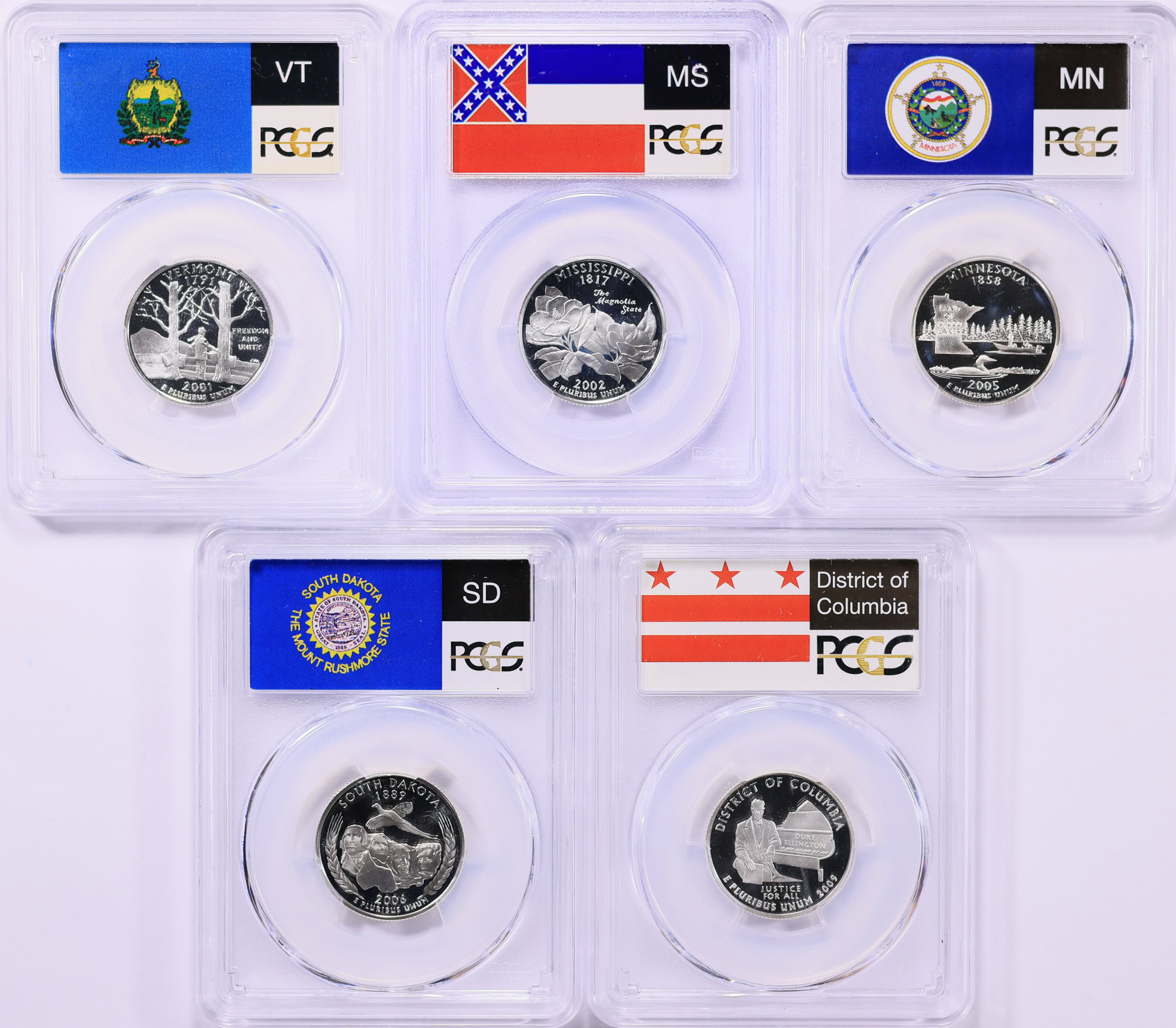 2001-S - 2009-S State Quarter Silver Selection PCGS Proof-70 DCAM (5 Coins) (Item 1902059 ...