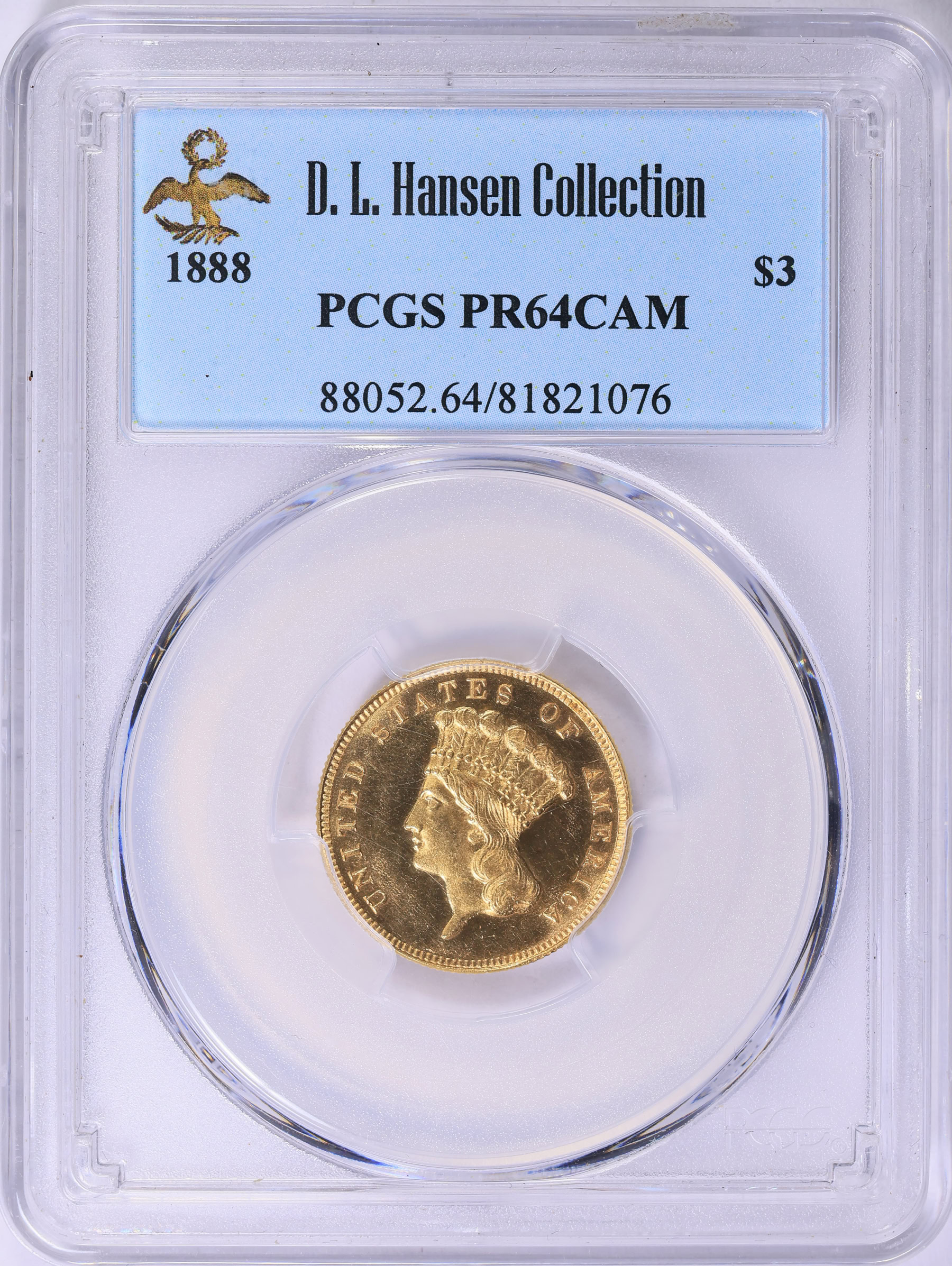 1888 Three-Dollar Gold Piece PCGS Proof-64 CAMEO (D.L. Hansen Collection) (Item 1902256 ...