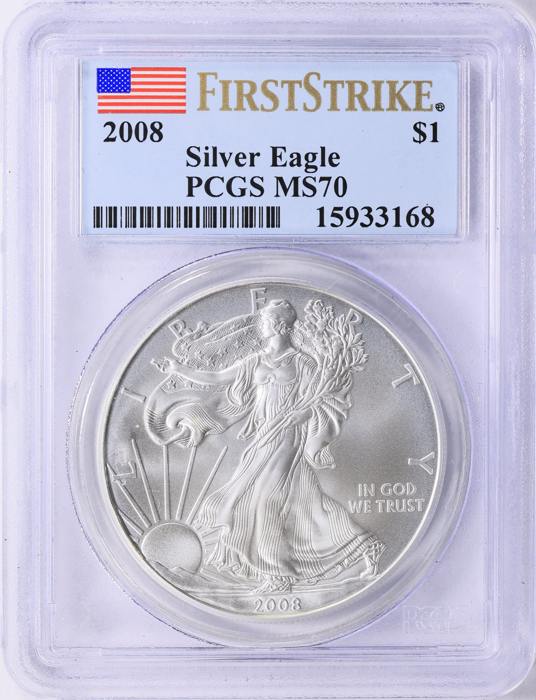 2008 $1 Silver Eagle First Strike PCGS MS-70 (Item 1902488 ...