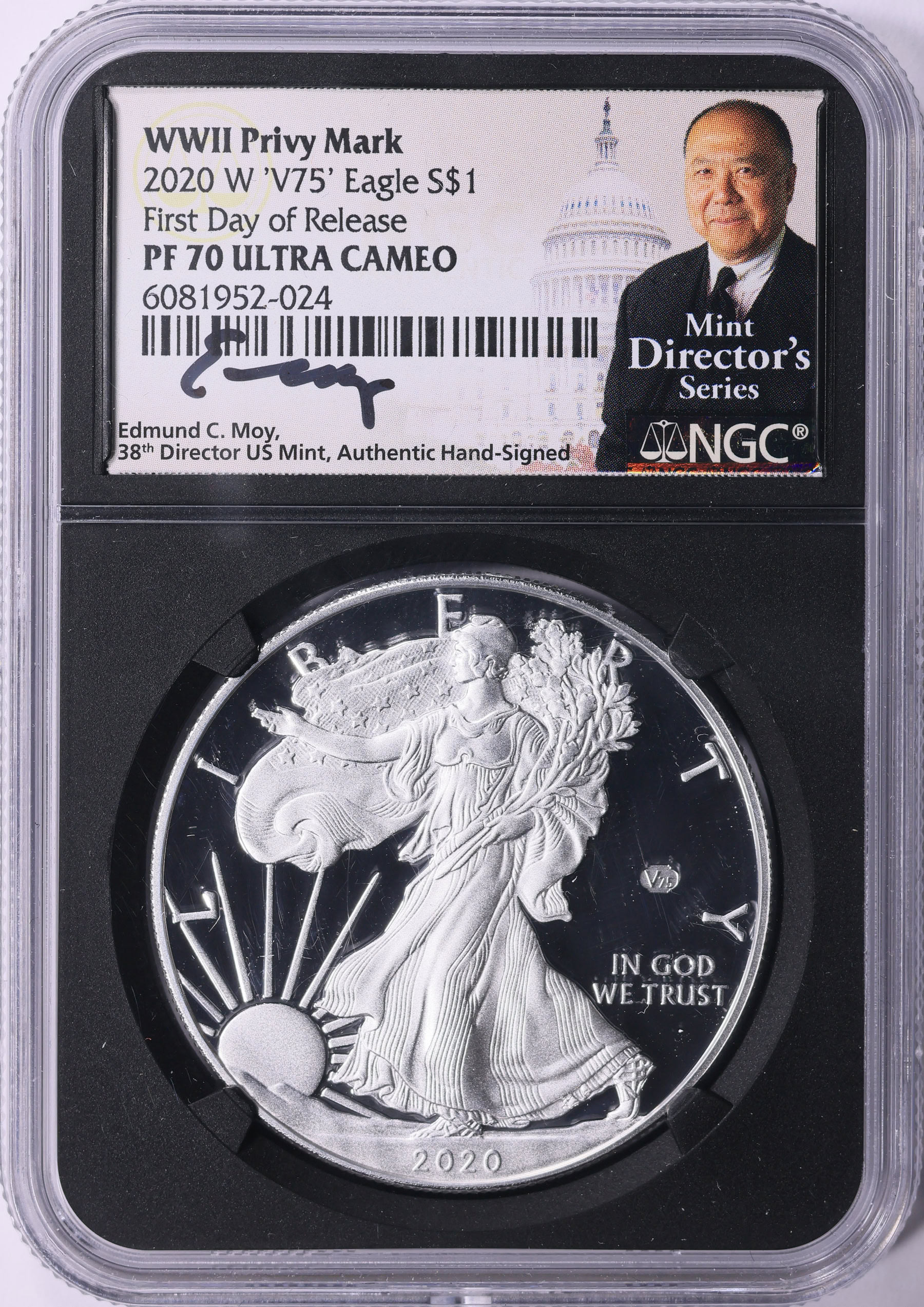 2020-W $1 Silver Eagle V75 Privy First Day of Release NGC Proof-70 UC ...