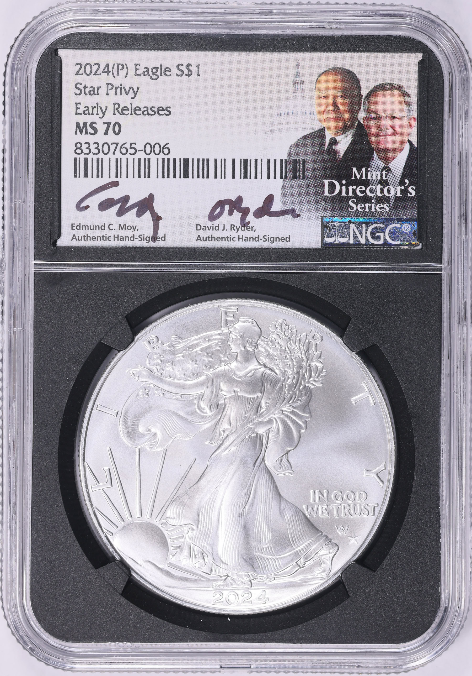 2024-(P) $1 Silver Eagle with Star Privy Early Releases NGC MS-70 (Moy & Ryder Signed Label ...