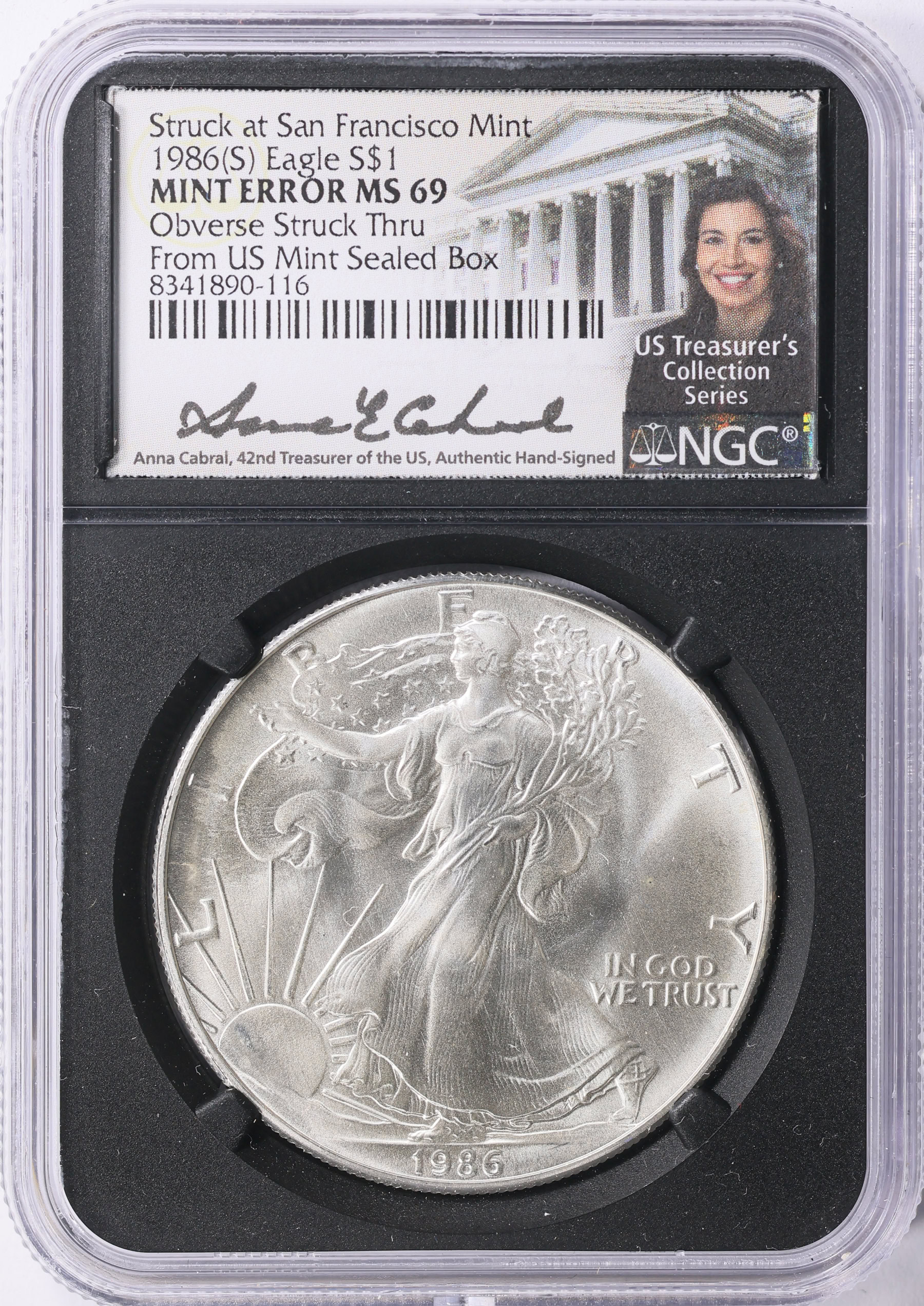 Mint Error 1986-(S) $1 Silver Eagle Struck at San Francisco Obverse ...