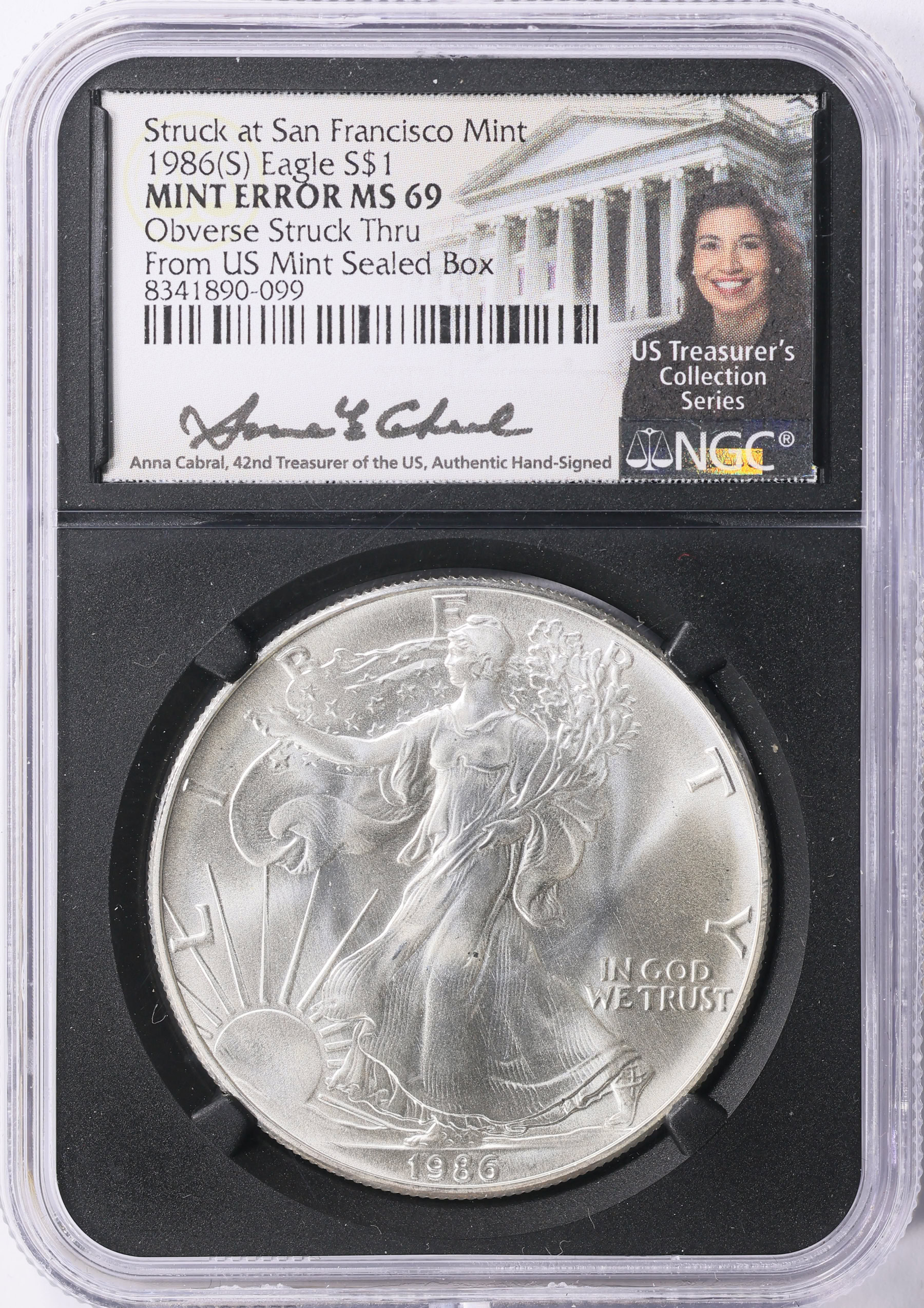 Mint Error 1986-(S) $1 Silver Eagle Struck at San Francisco Obverse ...