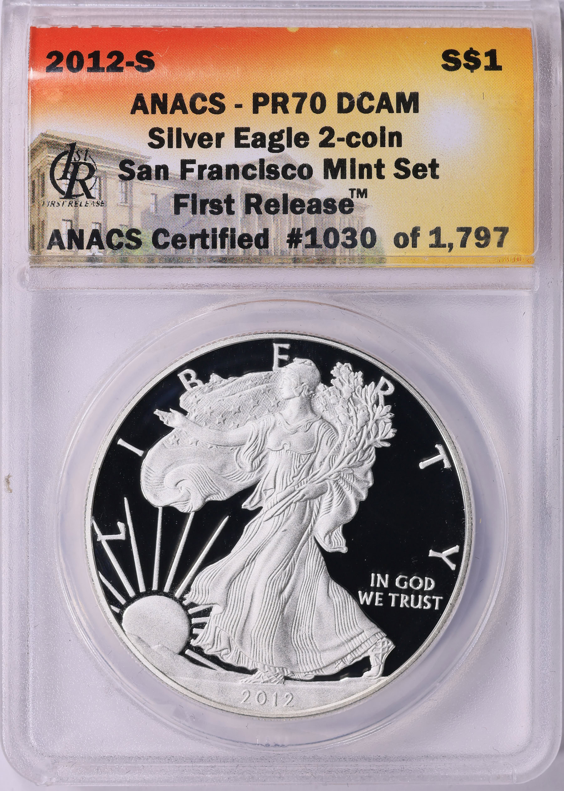 2012-S $1 Silver Eagle Reverse Proof From 75th Anniversary SF Mint Set ...