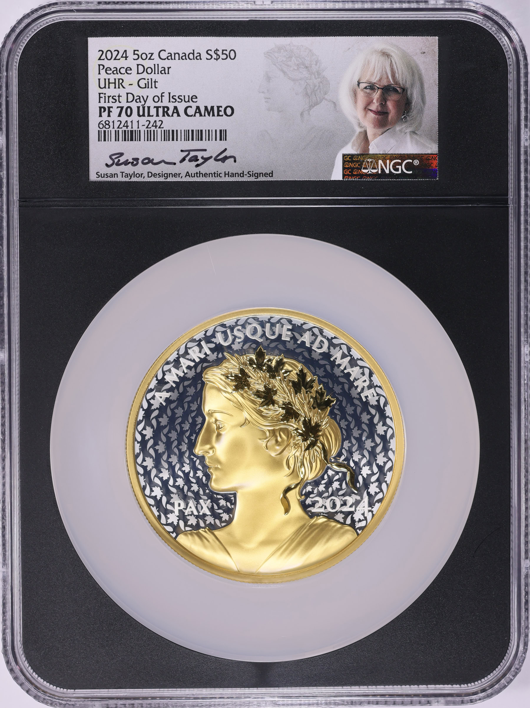 Canada 2024 Gilt Silver $50 Peace Dollar Ultra High Relief First Day of ...