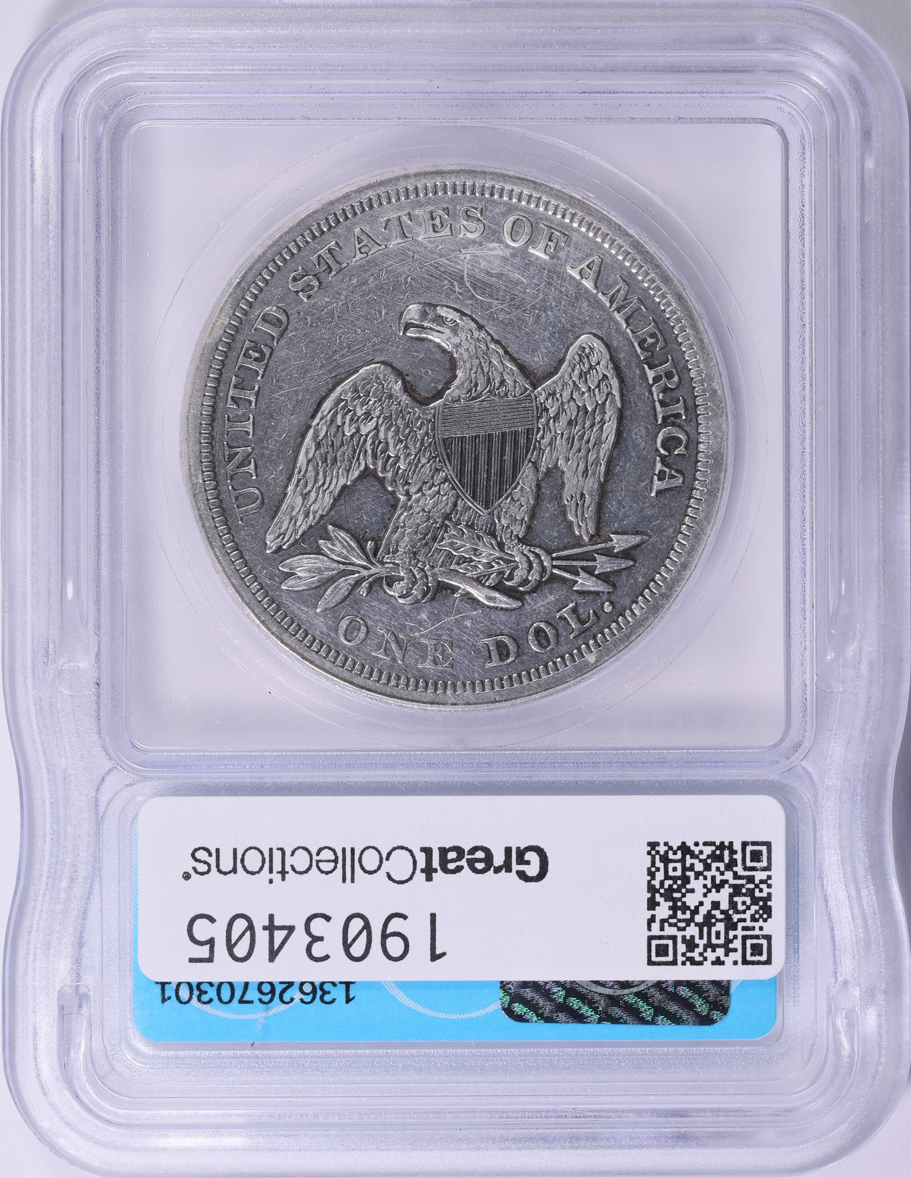 1849 Seated Liberty Silver Dollar ICG AU-50 Details (Item 1903405) | GreatCollections Coin Auctions