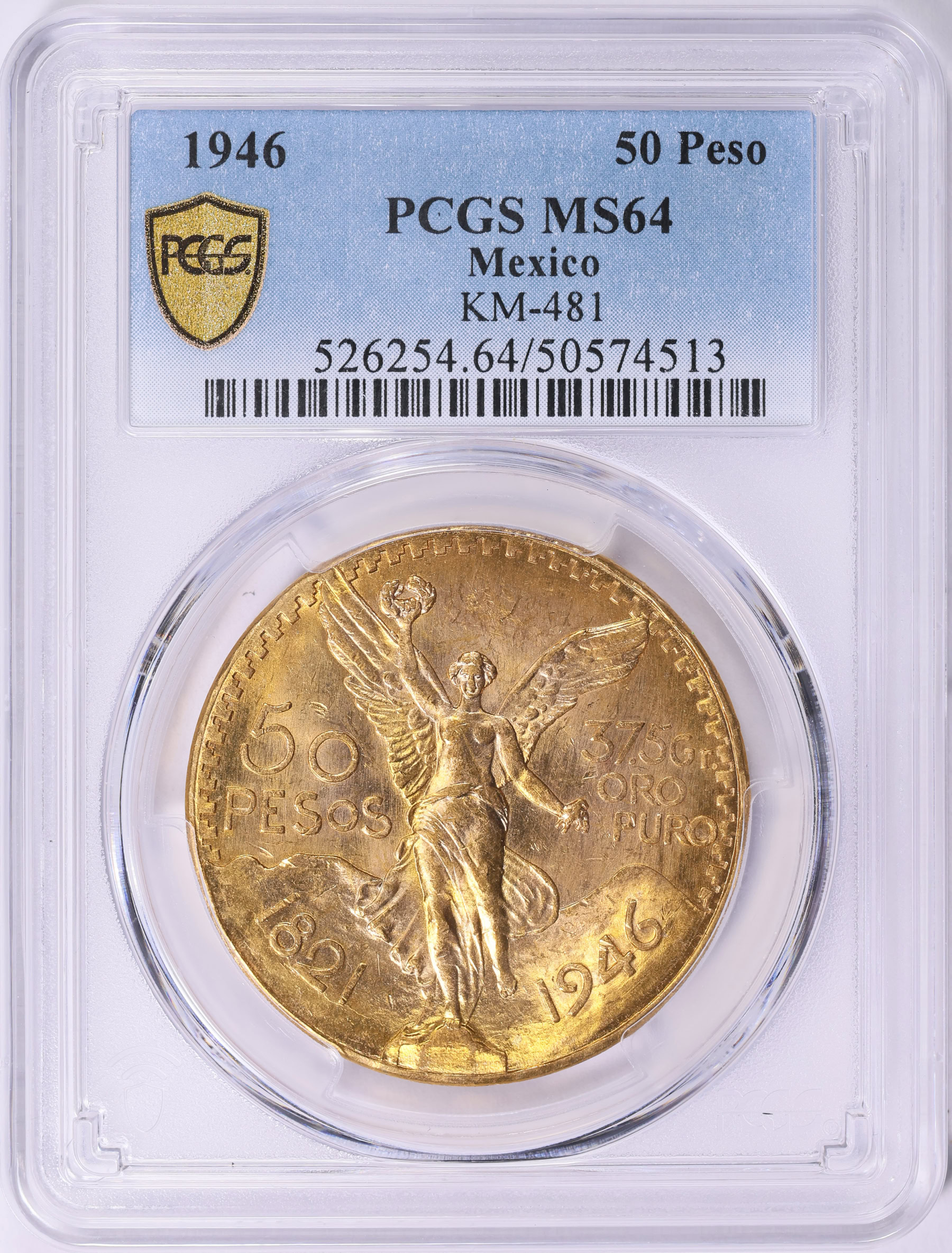 Mexico 1946 Gold 50 Pesos KM-481 PCGS MS-64 (AGW = 1.2057 oz.) (Item 1903484) | GreatCollections ...