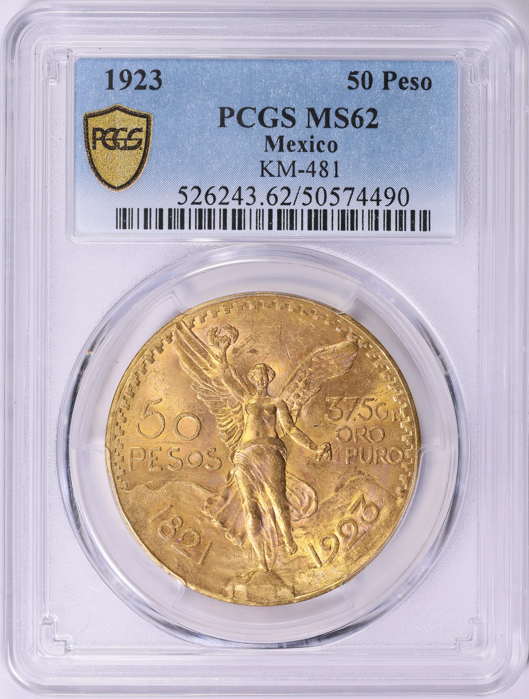 Mexico 1923 Gold 50 Pesos KM-481 PCGS MS-62 (AGW = 1.2057 oz.) (Item 1903486) | GreatCollections ...