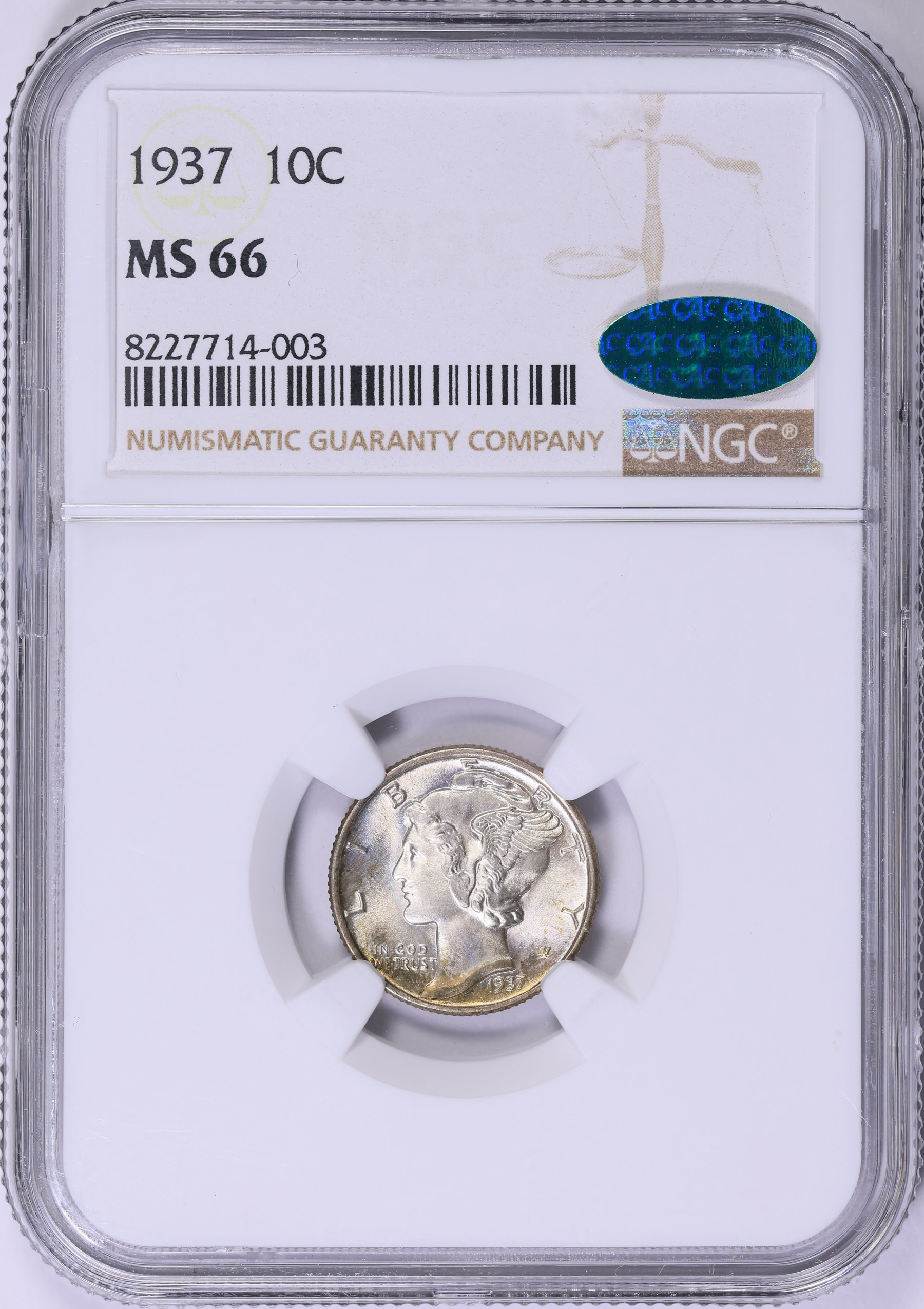 1937 Mercury Dime NGC MS-66 (CAC Green) (Item 1903573) | GreatCollections Coin Auctions