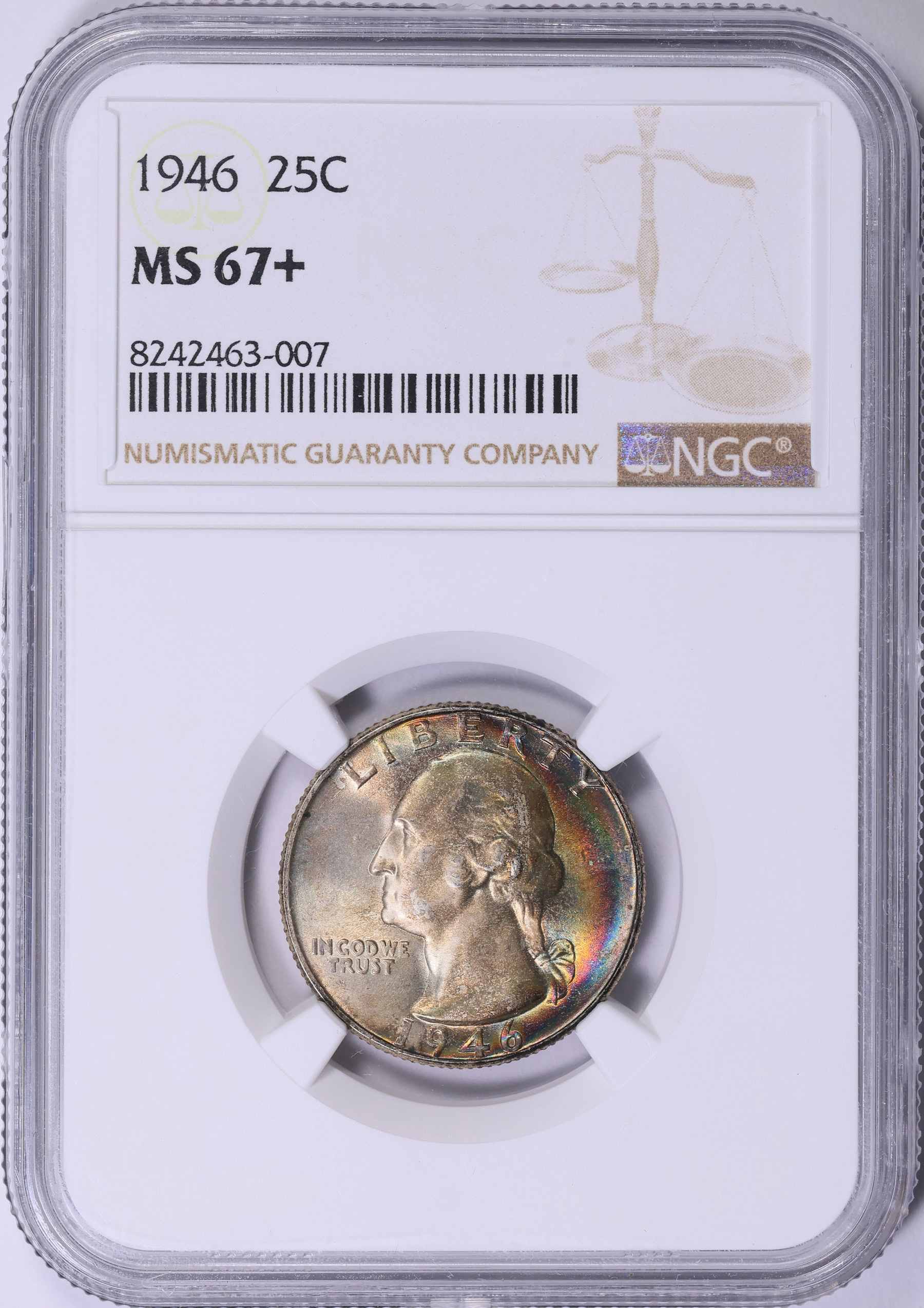 1946 Washington Quarter NGC MS-67+ (Toned) (Item 1903576) | GreatCollections Coin Auctions