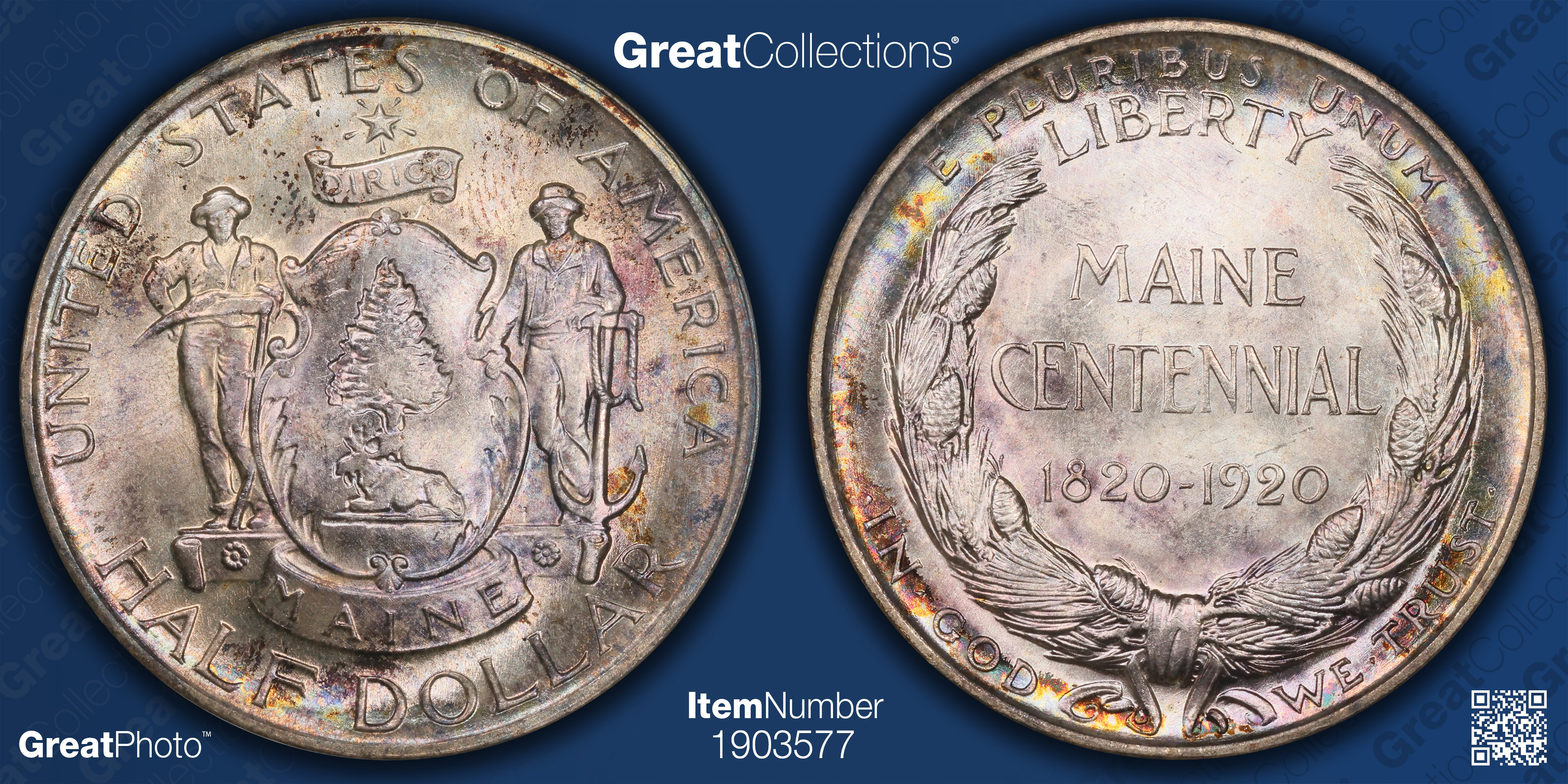 1920 Maine Centennial Half Dollar NGC MS-65 (CAC Gold) OH (Toned) (Item ...